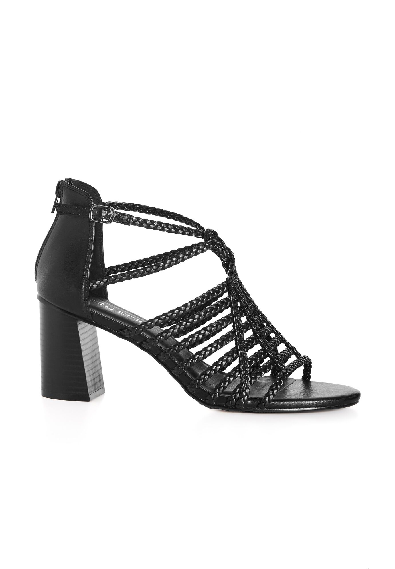 WIDE FIT Braided Front Straps Mida Block Heel - black | Catherines