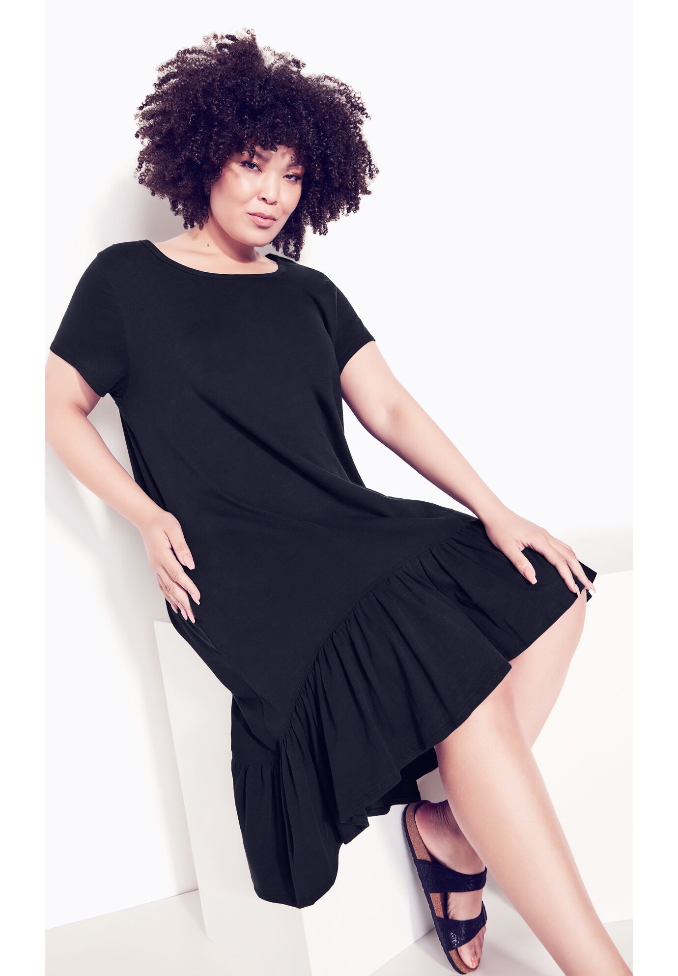 Ella Ruffle Plain Dress | Catherines