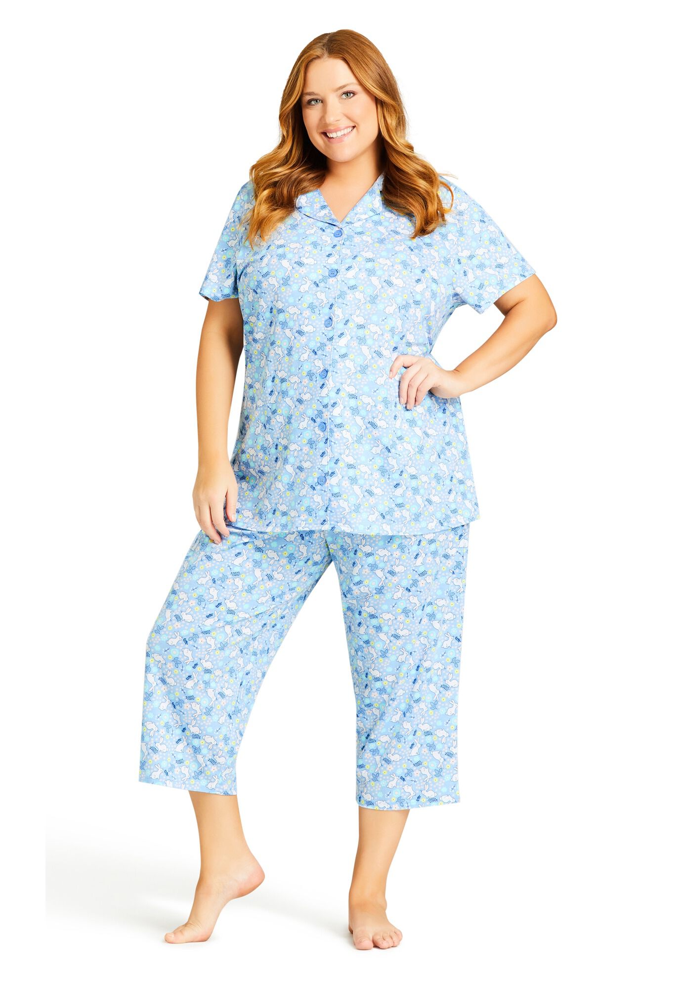 Bunny Button Up Sleep Top | Catherines