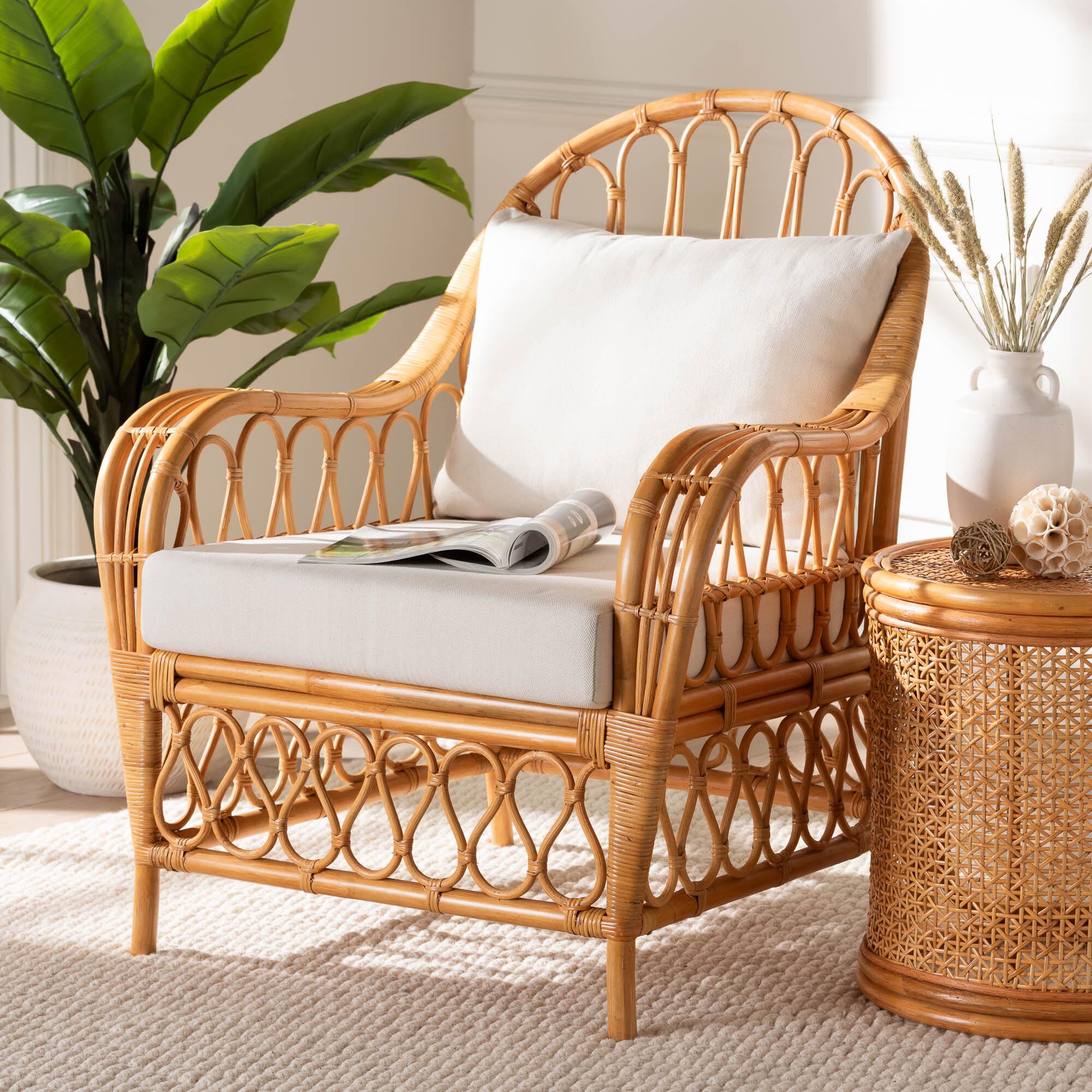 Reina Bohemian Light Honey Rattan Arm Chair | Catherines