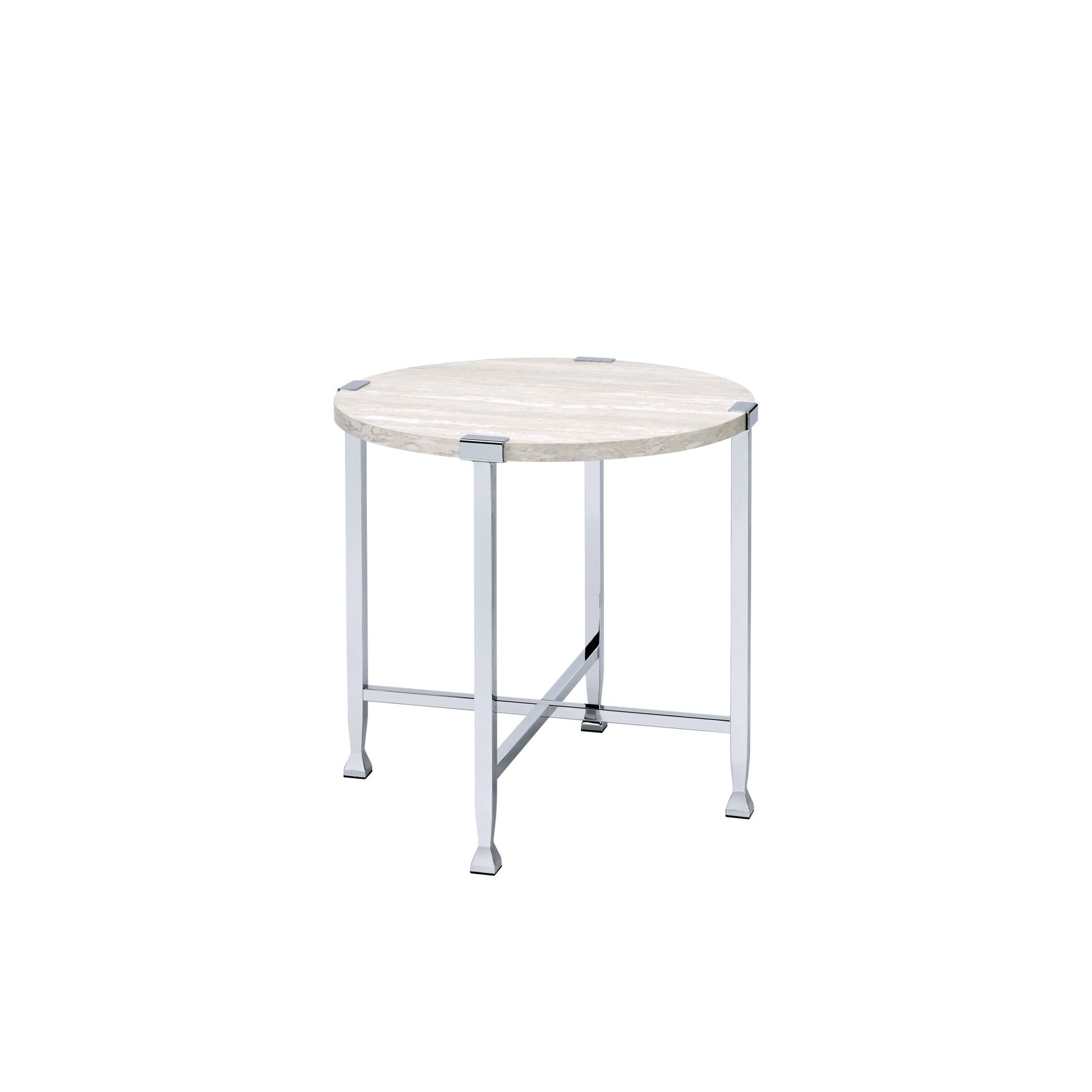 Brecon Round End Table with Metal Legs, White Oak Chrome | Catherines