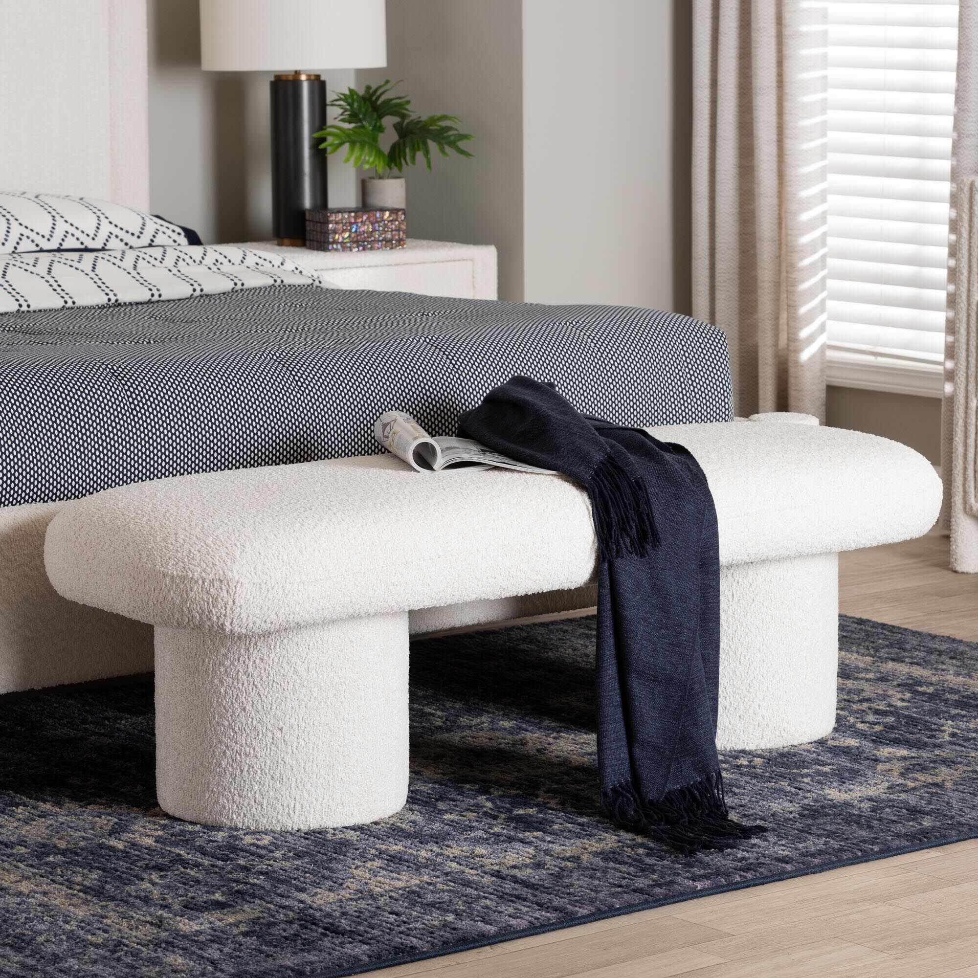 Laria Modern White Teddy-Bear Fabric Accent Bench | Catherines