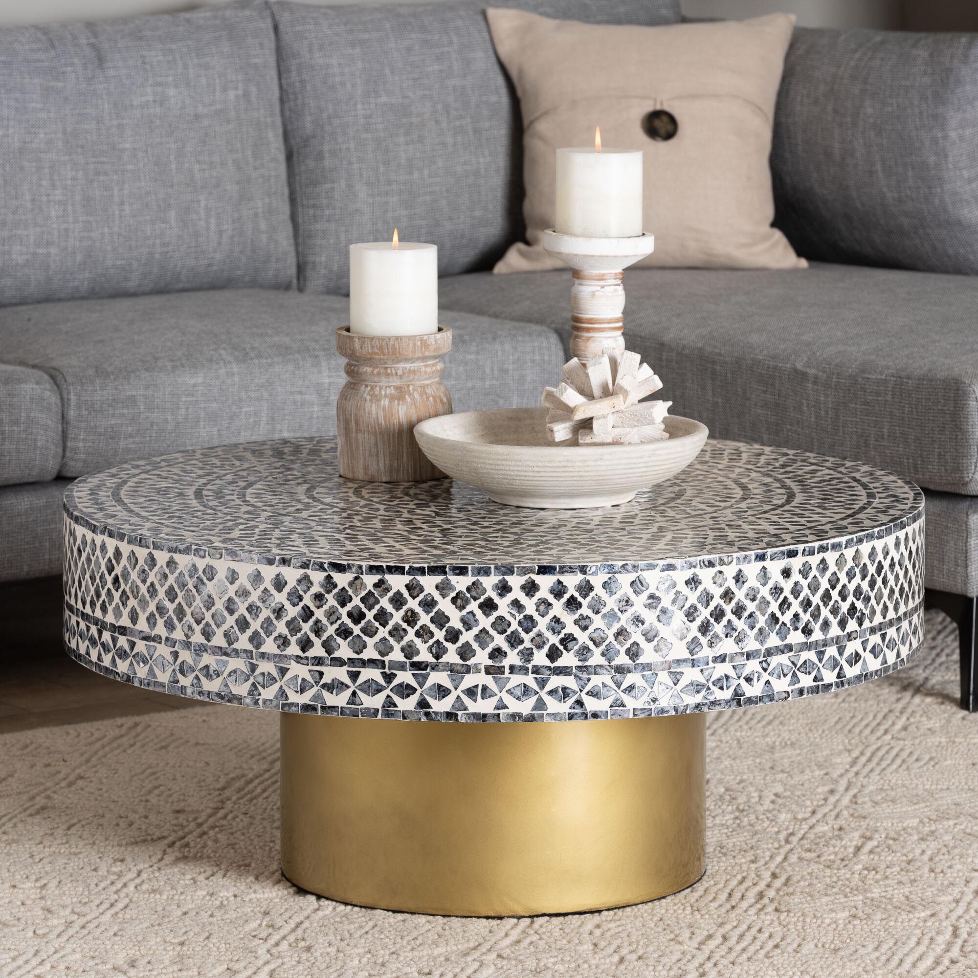 Idra Coastal Black and White Mother of Pearl Capiz Shell Coffee Table | Catherines