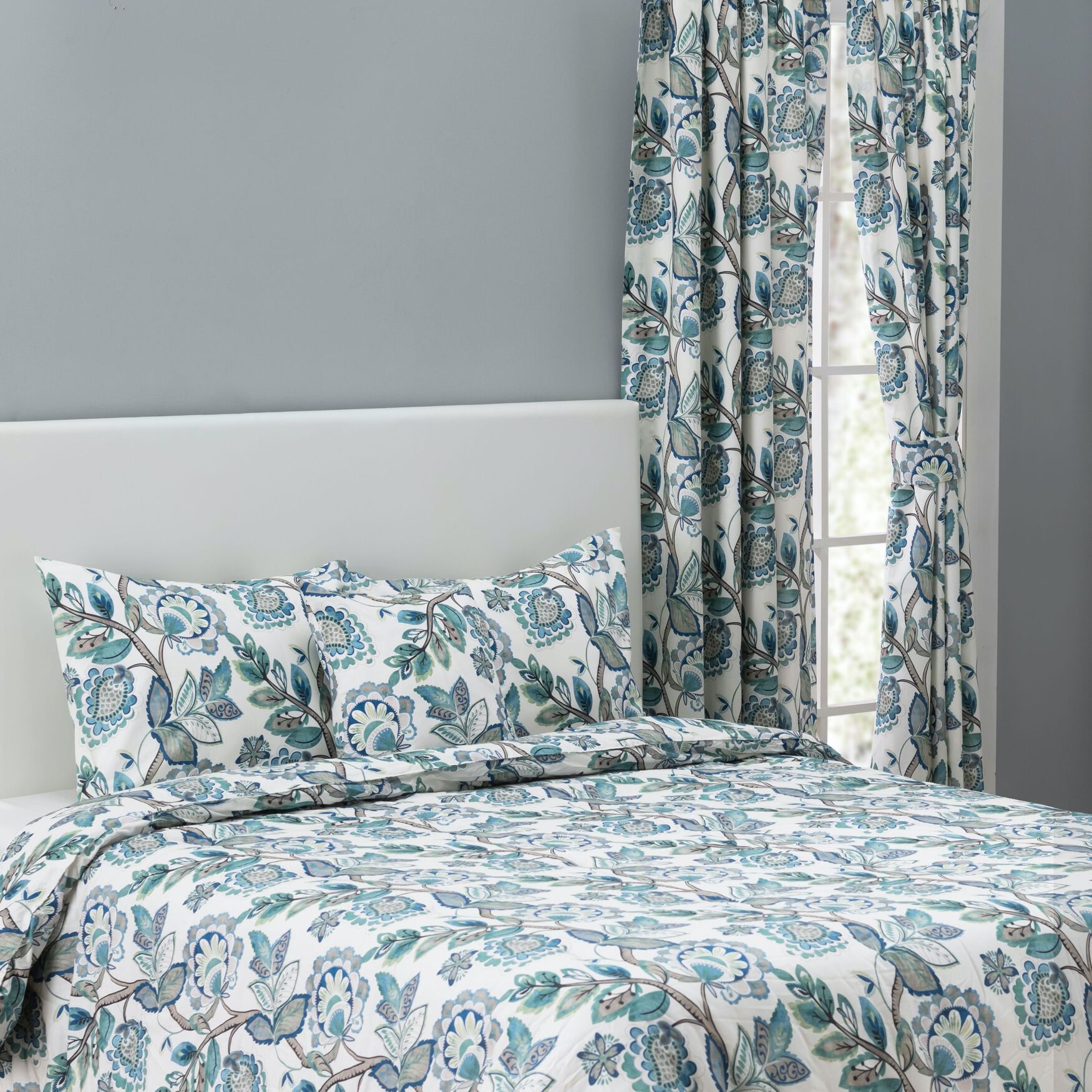Queen Wynette Jacobean Floral Comforter Set, Blue | Catherines