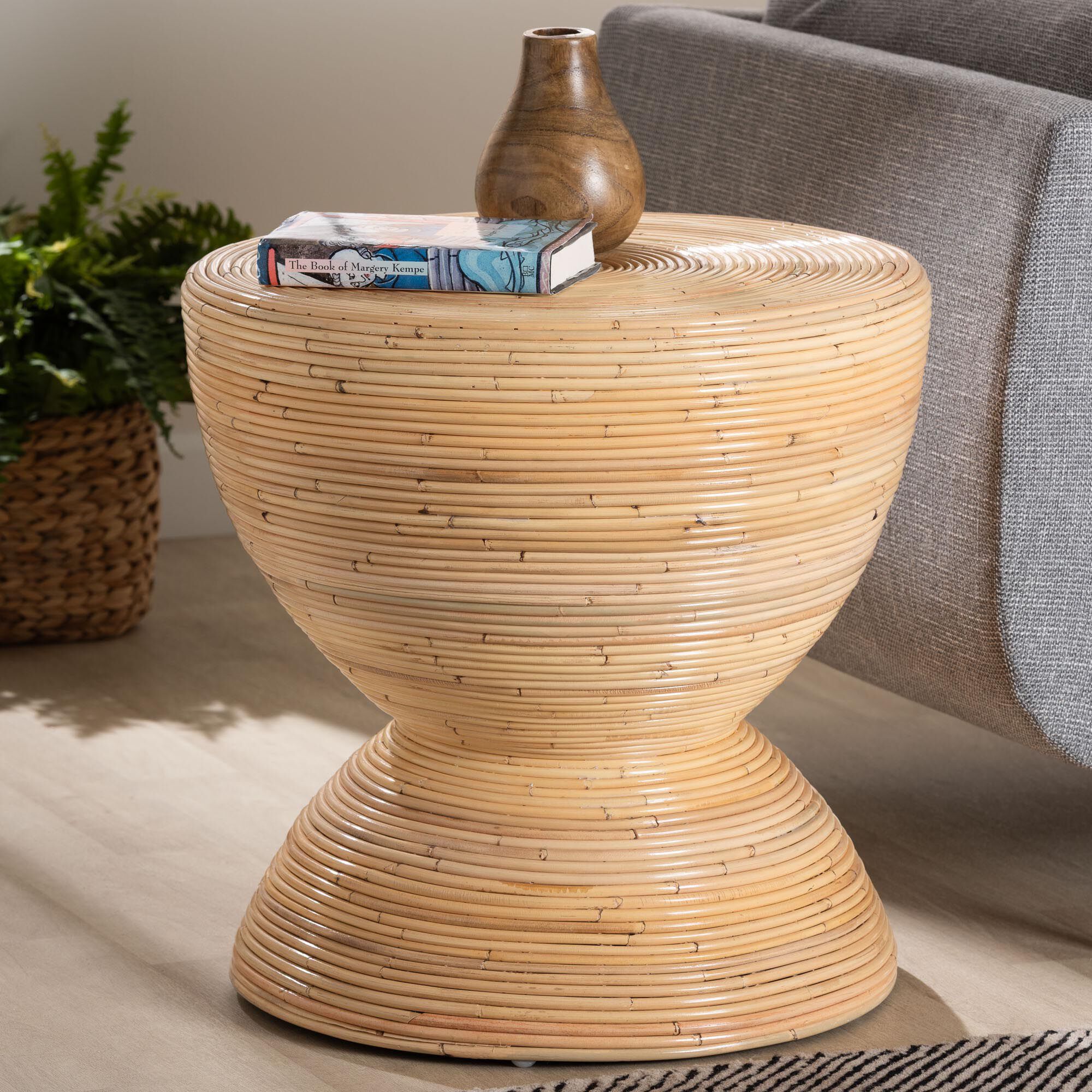 Tokyo Laminated Natural Rattan Side Table, Natural | Catherines
