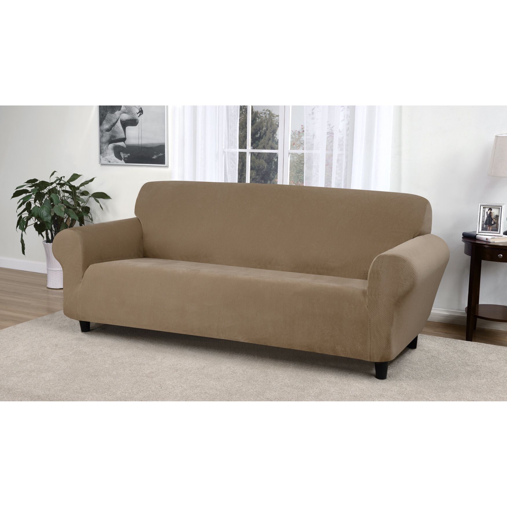 Kathy Ireland Knit Pique Sofa Slipcover Protector, Beige | Catherines