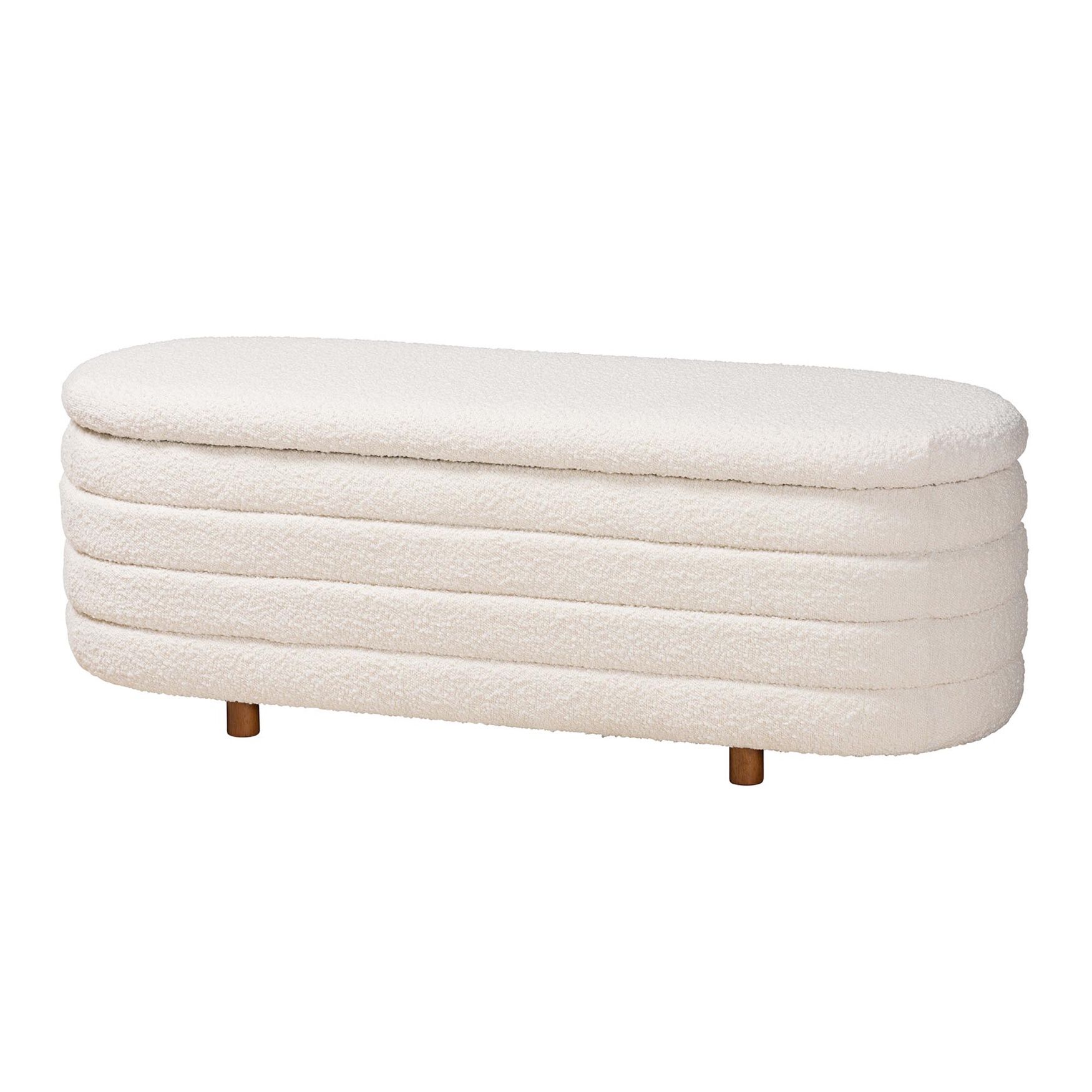 Betiana Japandi Boucle Storage Bench with Lift-top, Cream Walnut Brown ...