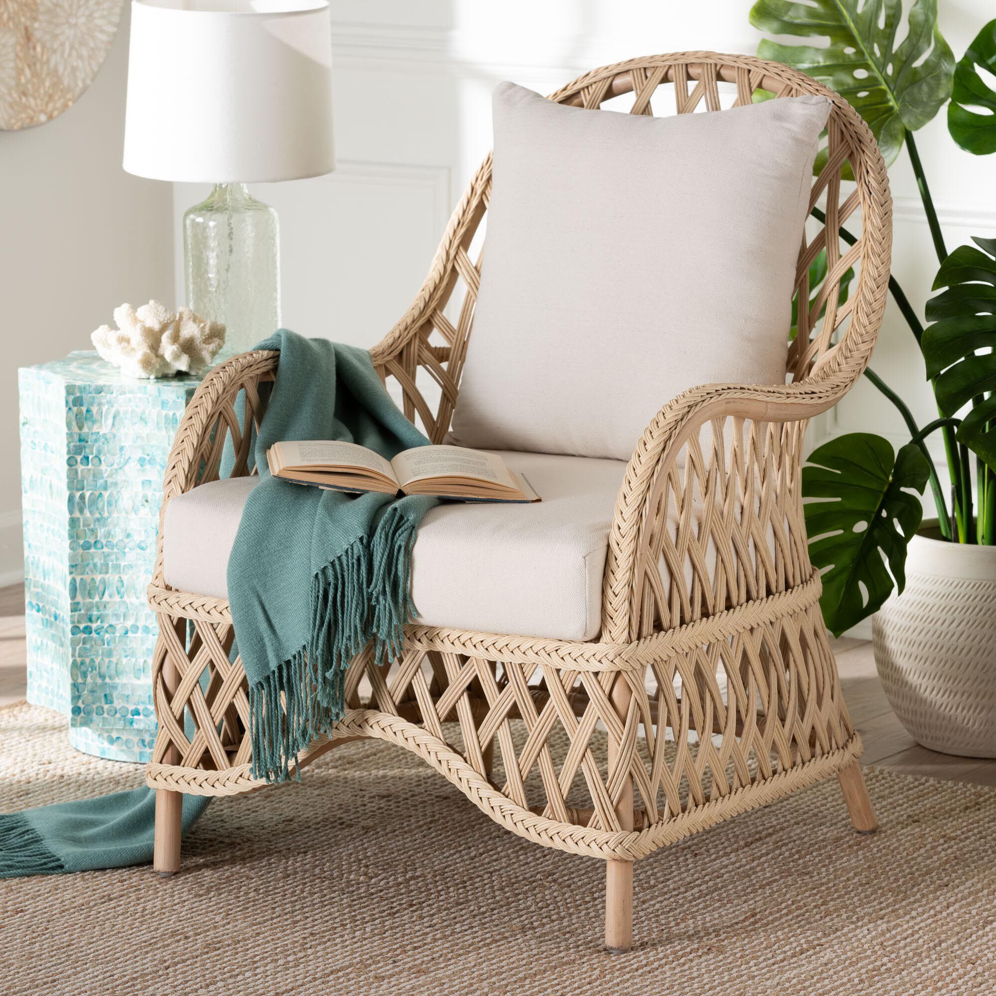 Florence Bohemian Ivory Braided Rattan Arm Chair | Catherines