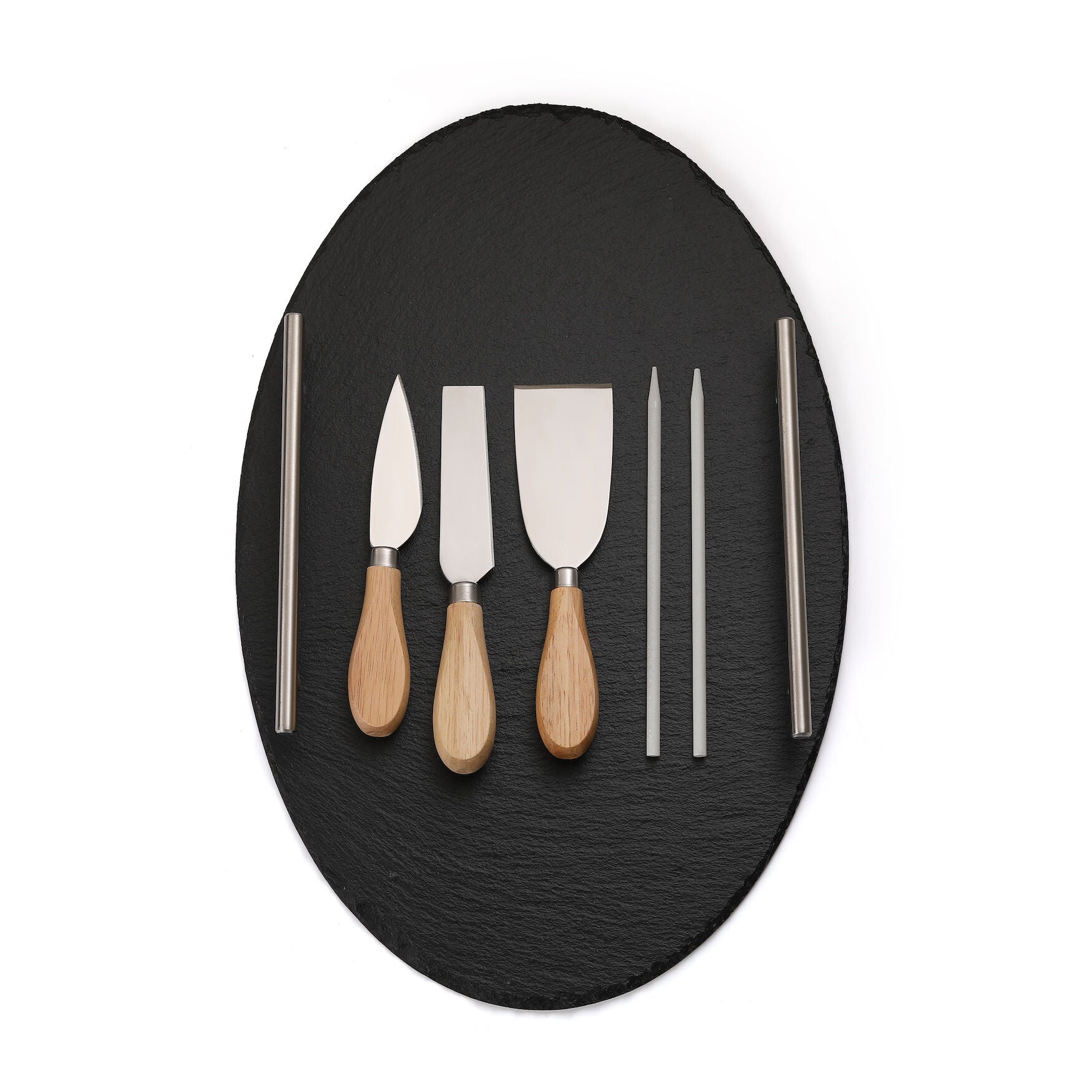 Slate Stone Tray Kit with Cheese Knives - 12", Black | Catherines
