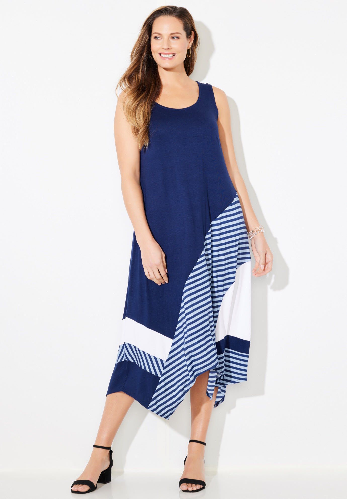Color Block Dress - Relaxed Fit Midi, 4468498 | Catherines