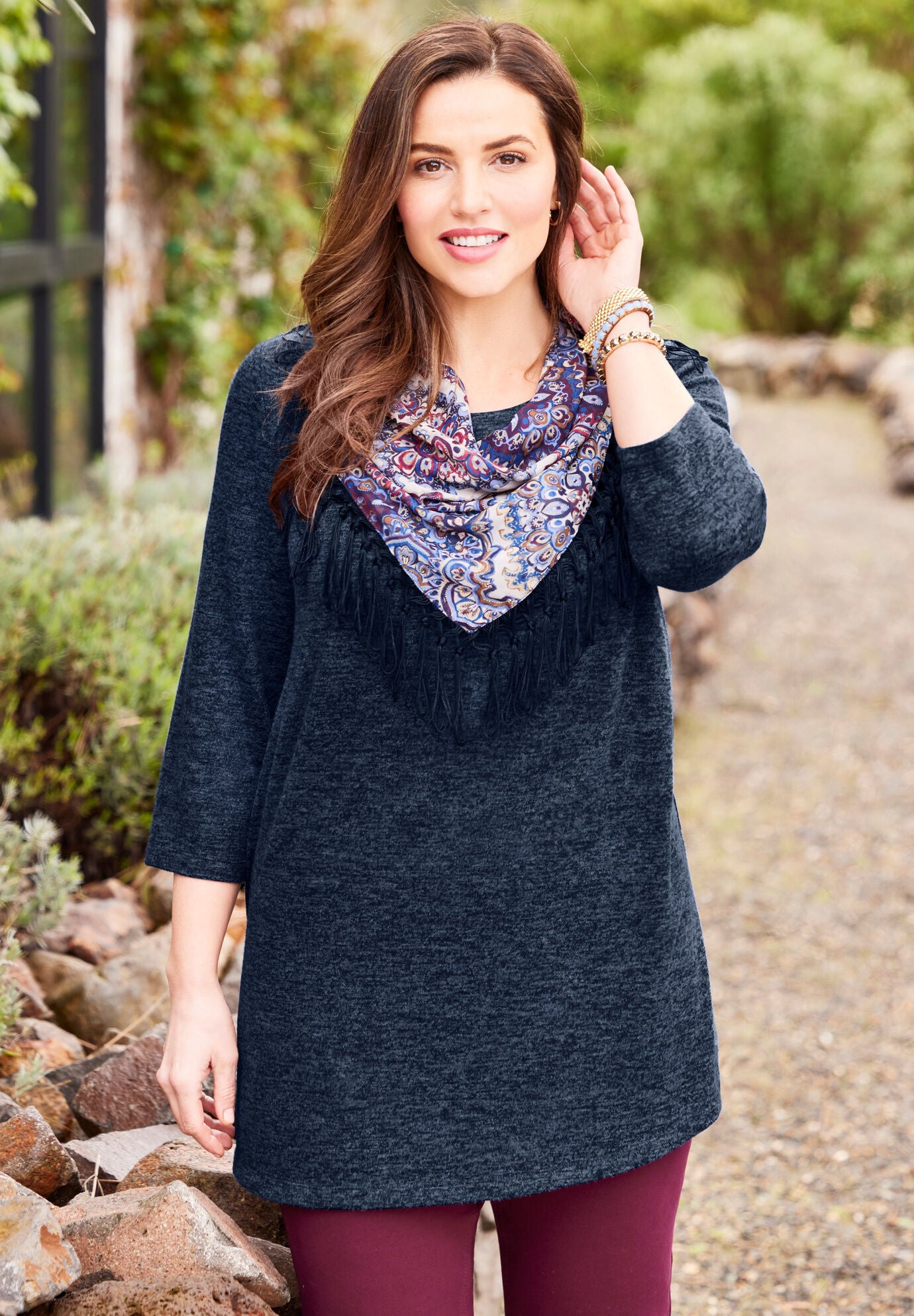 Impossibly Soft Tunic & Scarf - Cozy Knit, Midnight Berry Paisley ...