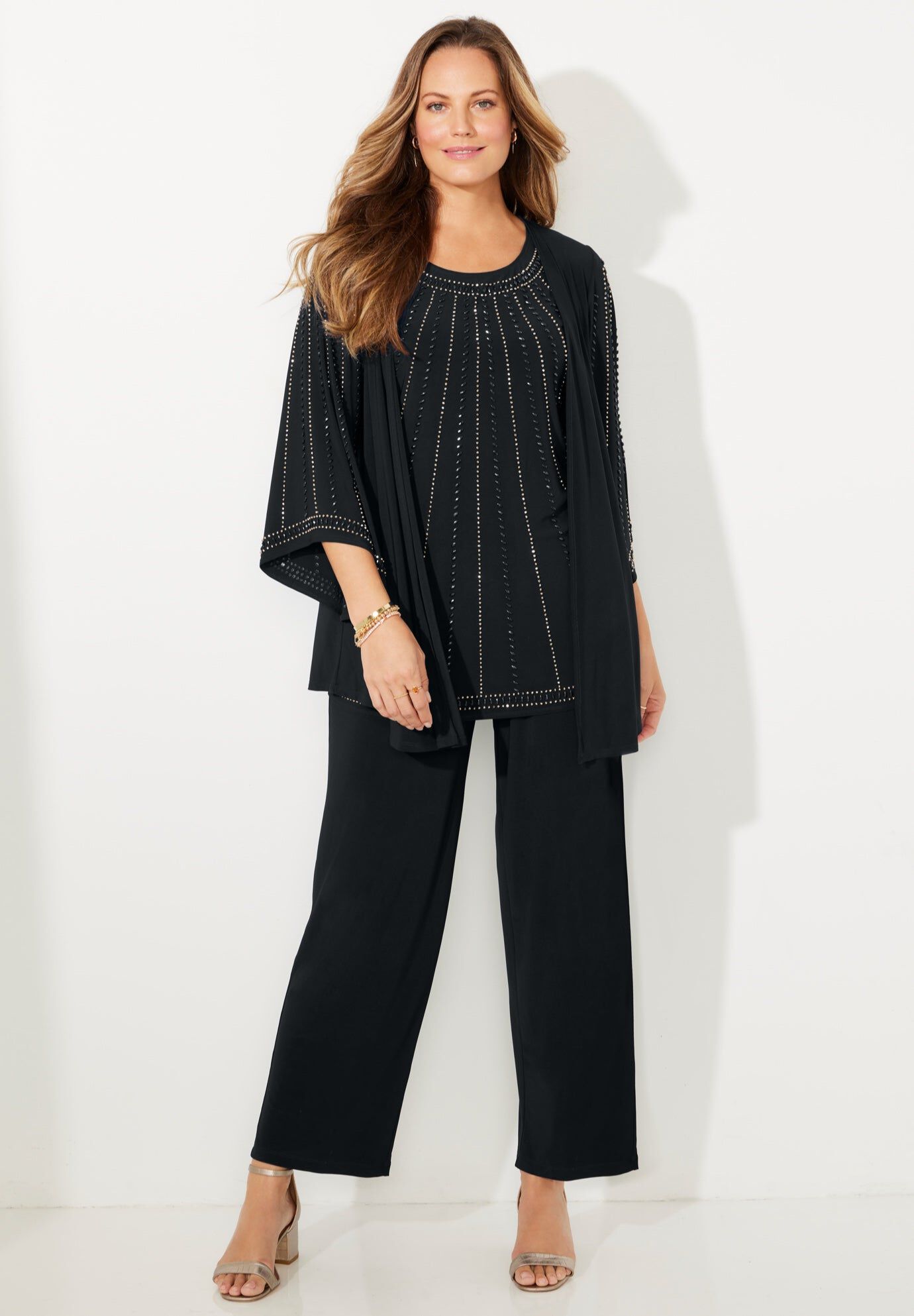 Elegant Luminary 3-Piece Pant Set Ensemble, Black | Catherines
