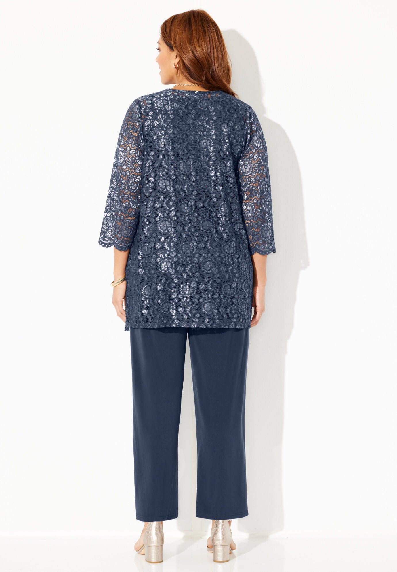 Luna Lace Pant Set - Metallic Elegance, Navy Silver | Catherines