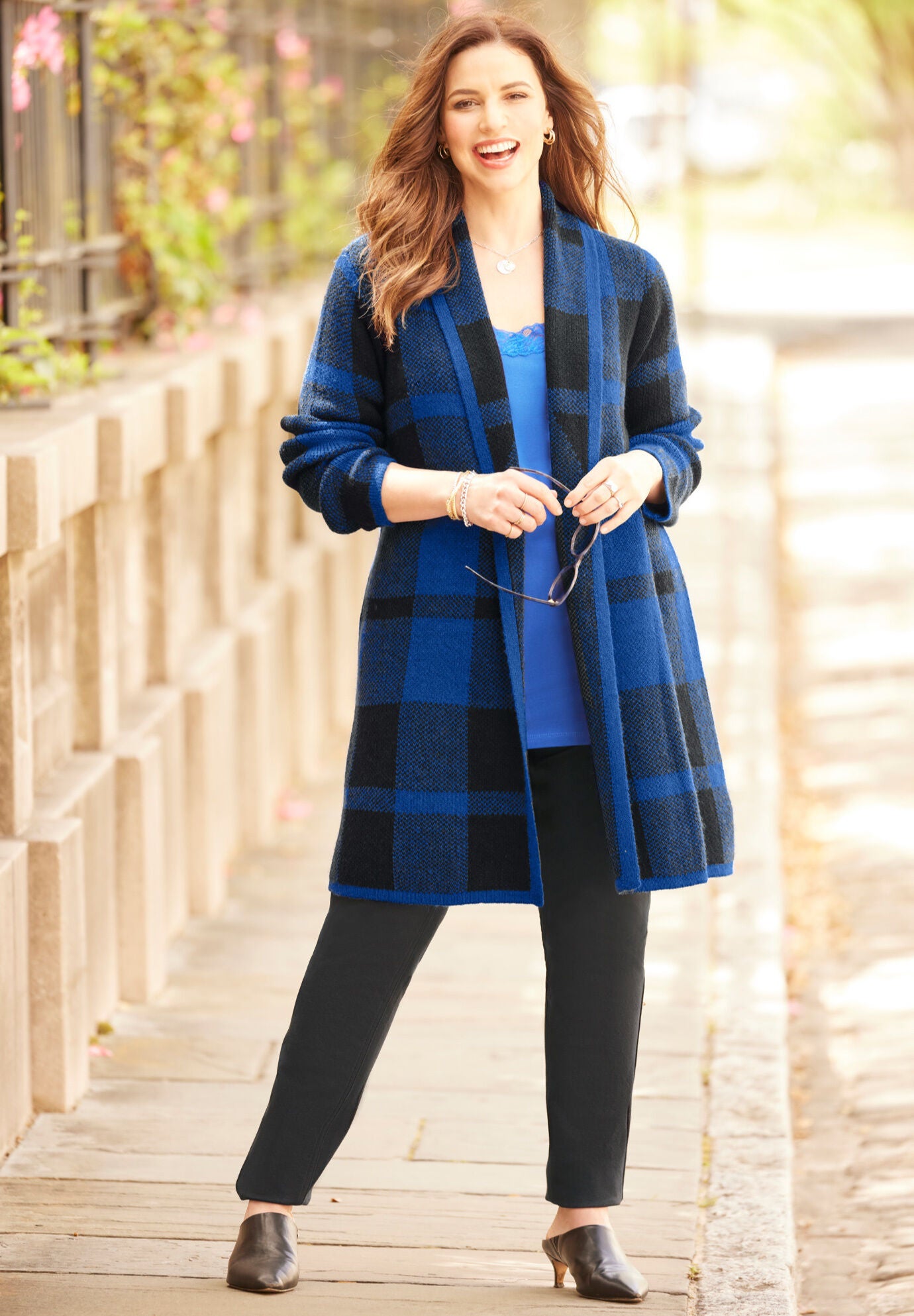 Warm Shawl Collar Country Village Cardigan, Vibrant Turq Navy Buffalo ...