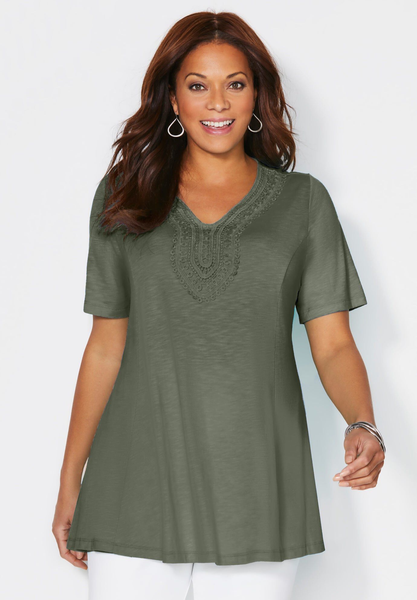 Crochet Swing Tunic - Elegant Top Perfect for Layering, Olive Green ...
