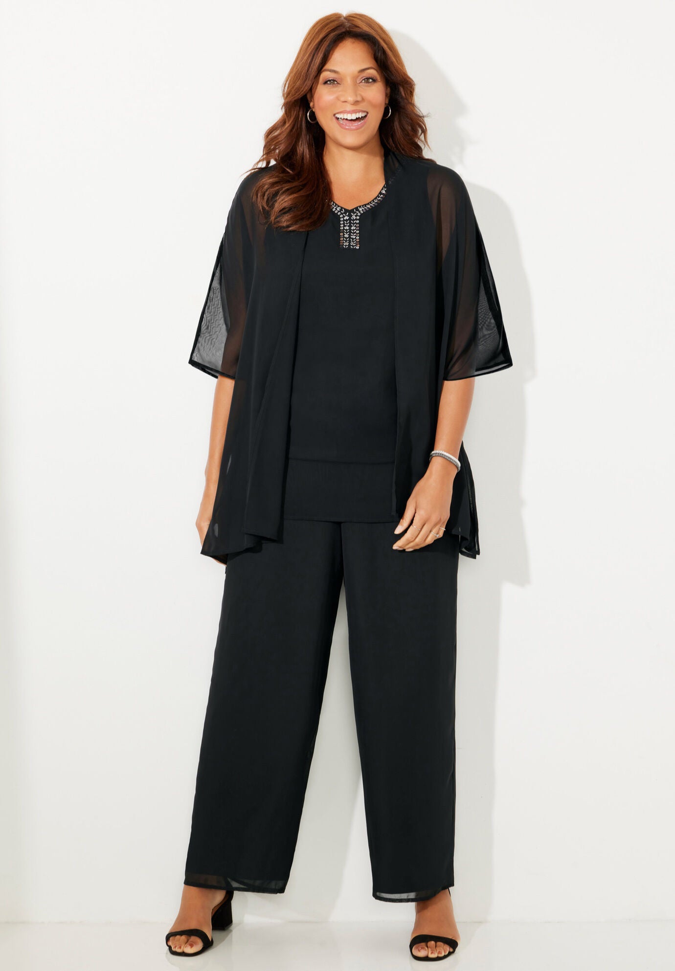 Cardigan & Tank Set - Ritzy Three-Quarter Sleeve, Berry Pink | Catherines