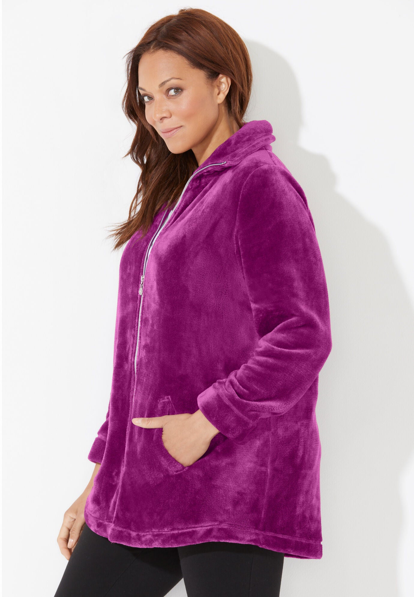 Ultimate Plush Jacket - Cozy Velvety Soft Design, Berry Pink | Catherines