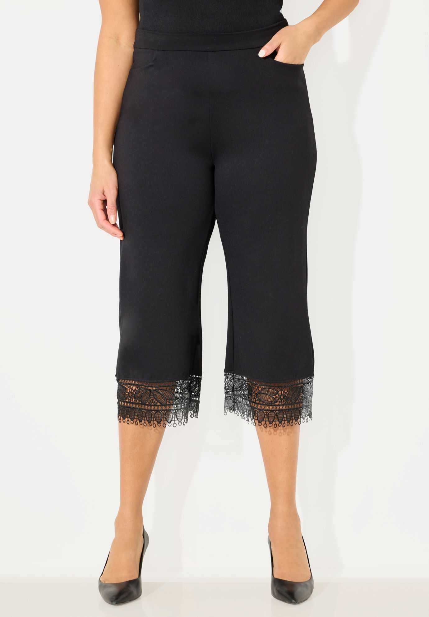 Ponte Knit Lace Capri | Catherines