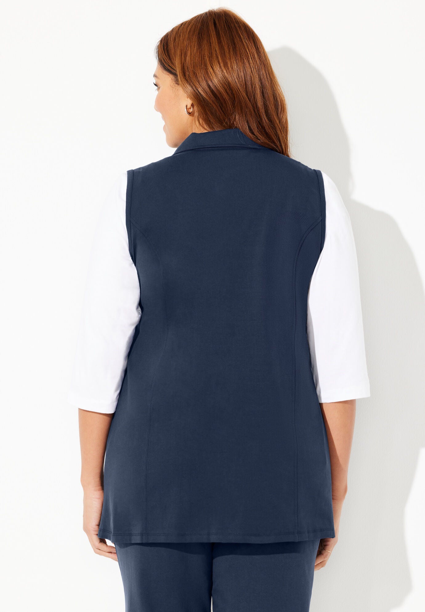 Zip Front Vest with Princess Seams, Black | Catherines