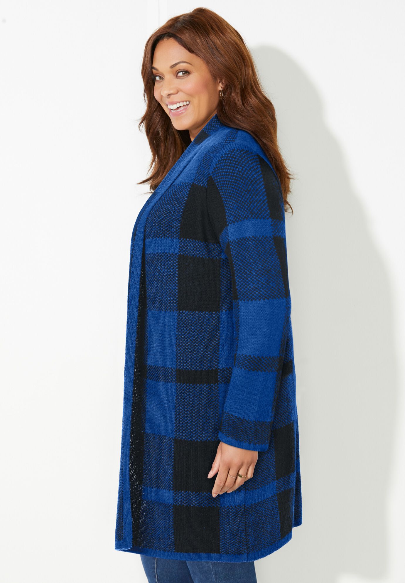 Warm Shawl Collar Country Village Cardigan, Dark Sapphire Black Buffalo ...