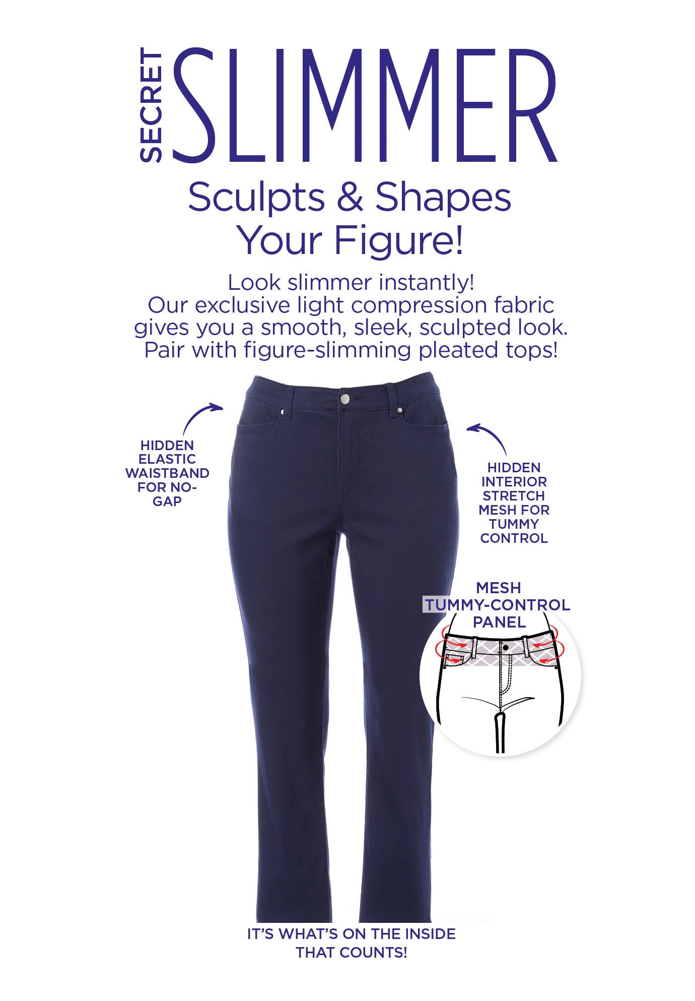 Secret Slimmer® Pant with Tummy Control, Black | Catherines