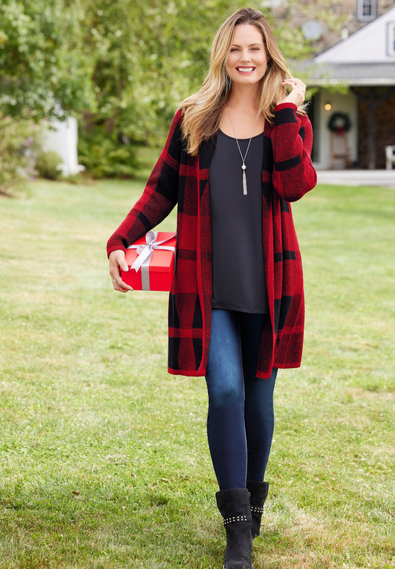 Warm Shawl Collar Country Village Cardigan, Vibrant Turq Navy Buffalo ...