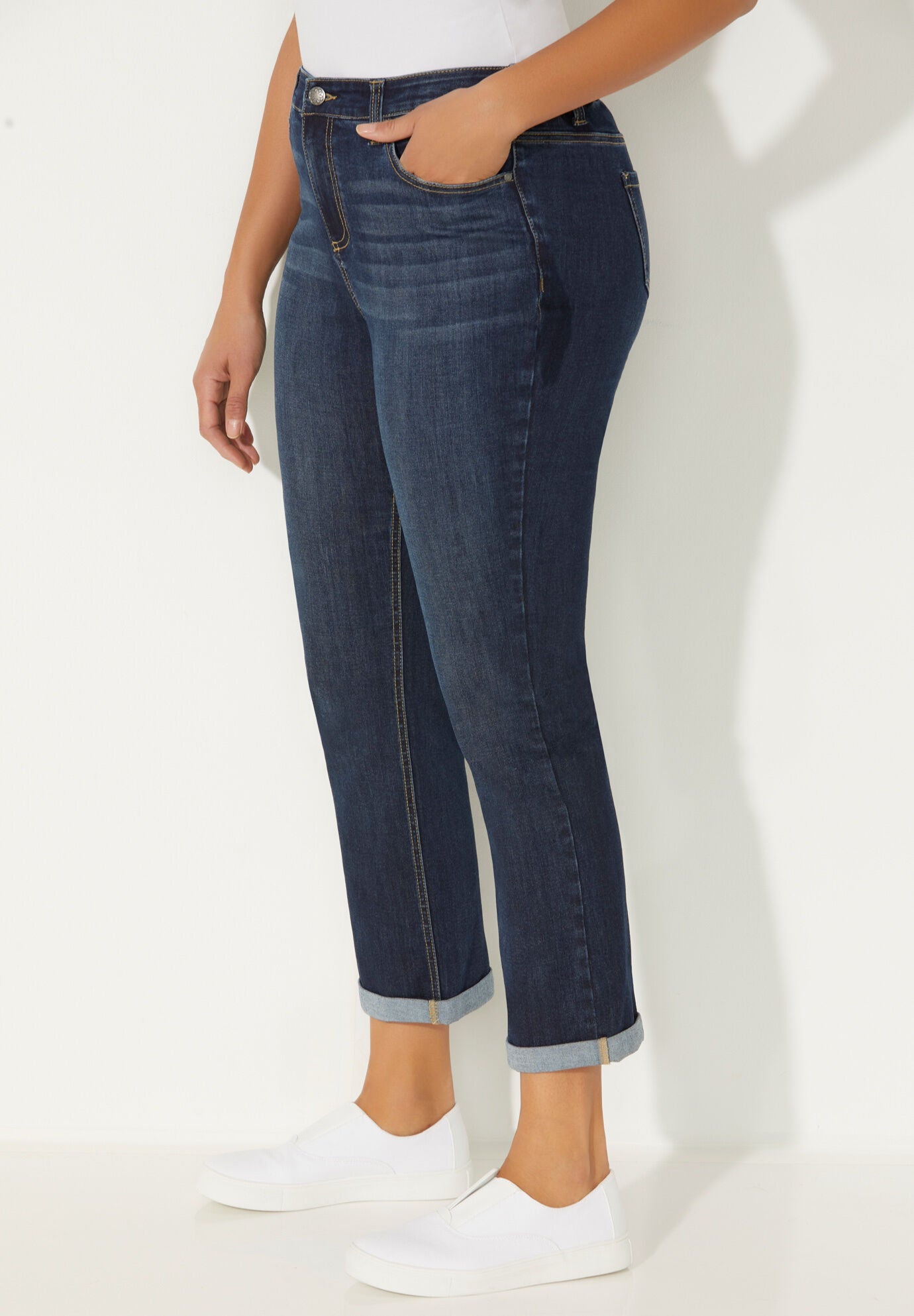 Girlfriend Roll Cuff Jean – Relaxed, Super Stretchy Denim, Staci Wash ...
