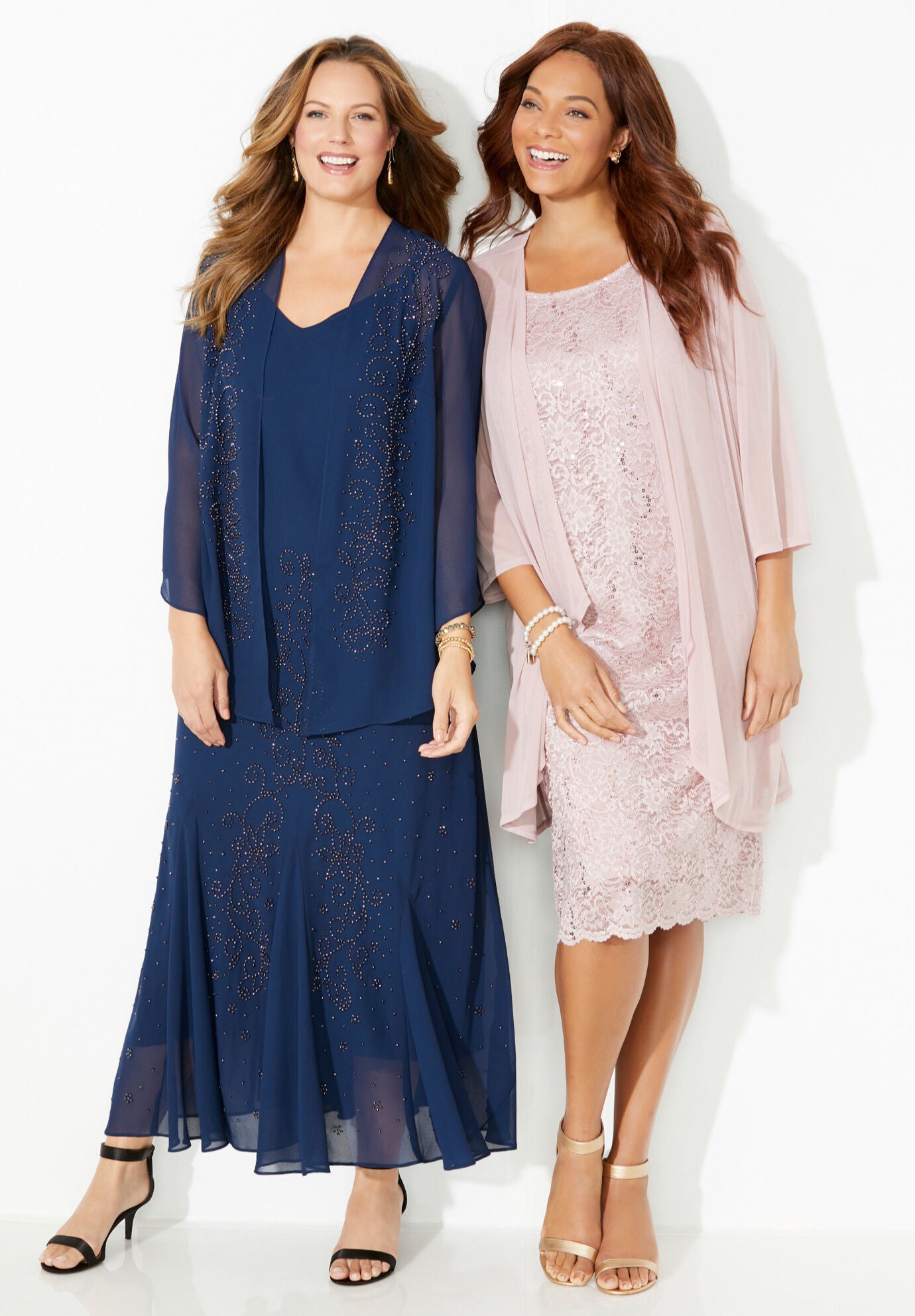 Beaded Masquerade Dress Set with Sheer Jacket, Black | Catherines