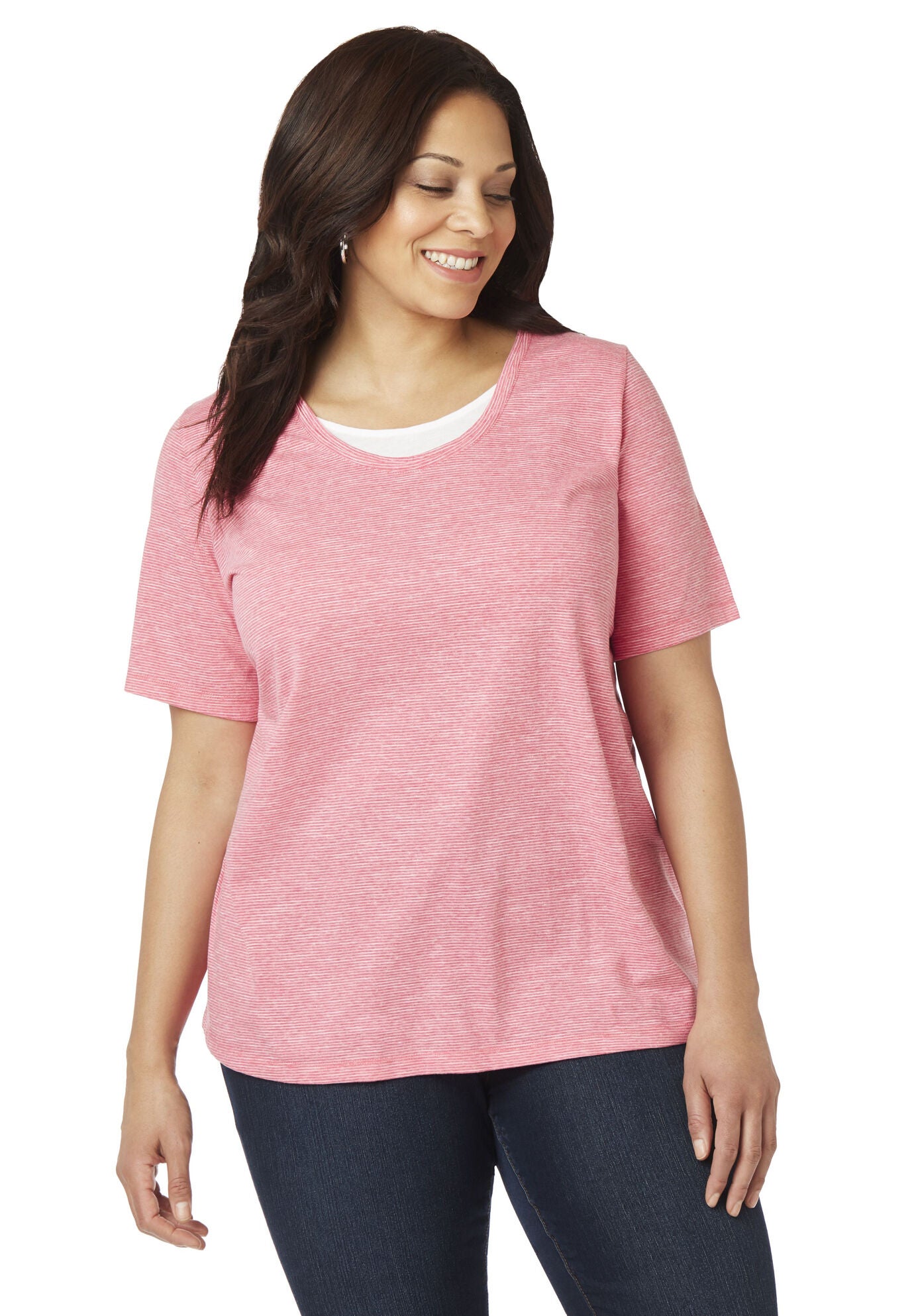 Layered Look Tee - Space Dye Stripes | Catherines