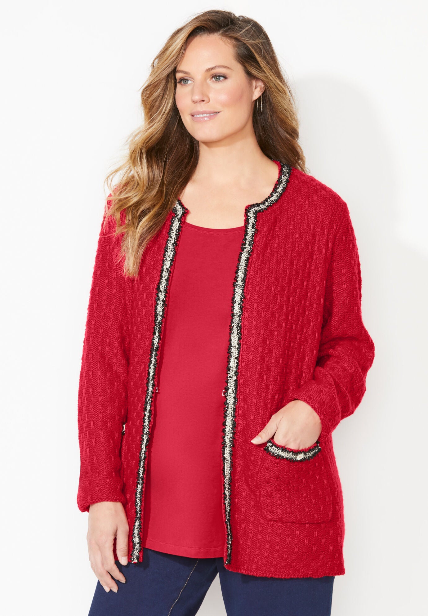 Iconic Cardigan Blazer - Liz&Me® Style, Classic Red | Catherines