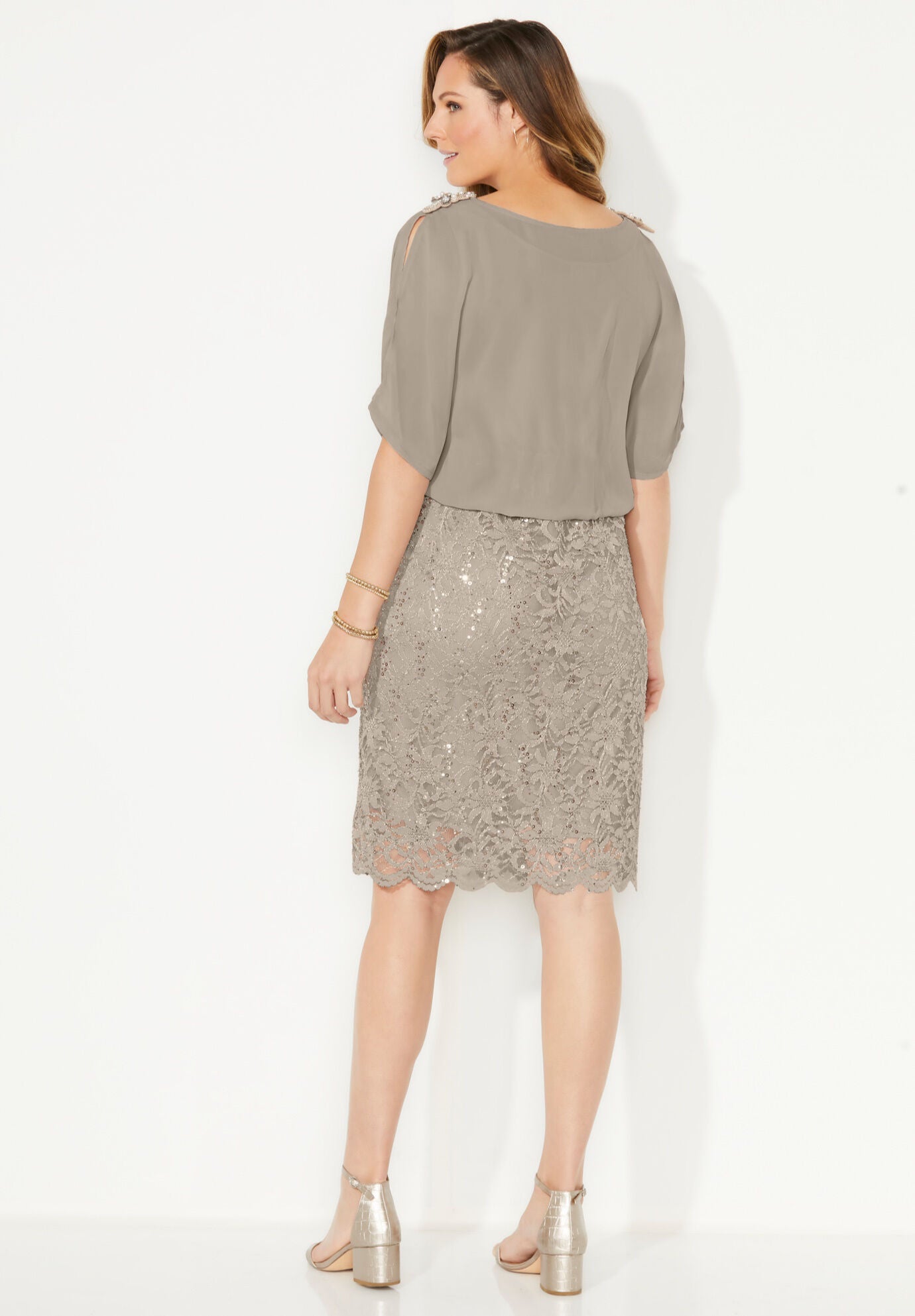 Cold Shoulder Embellished Sleeve Dress, Mariner Navy | Catherines