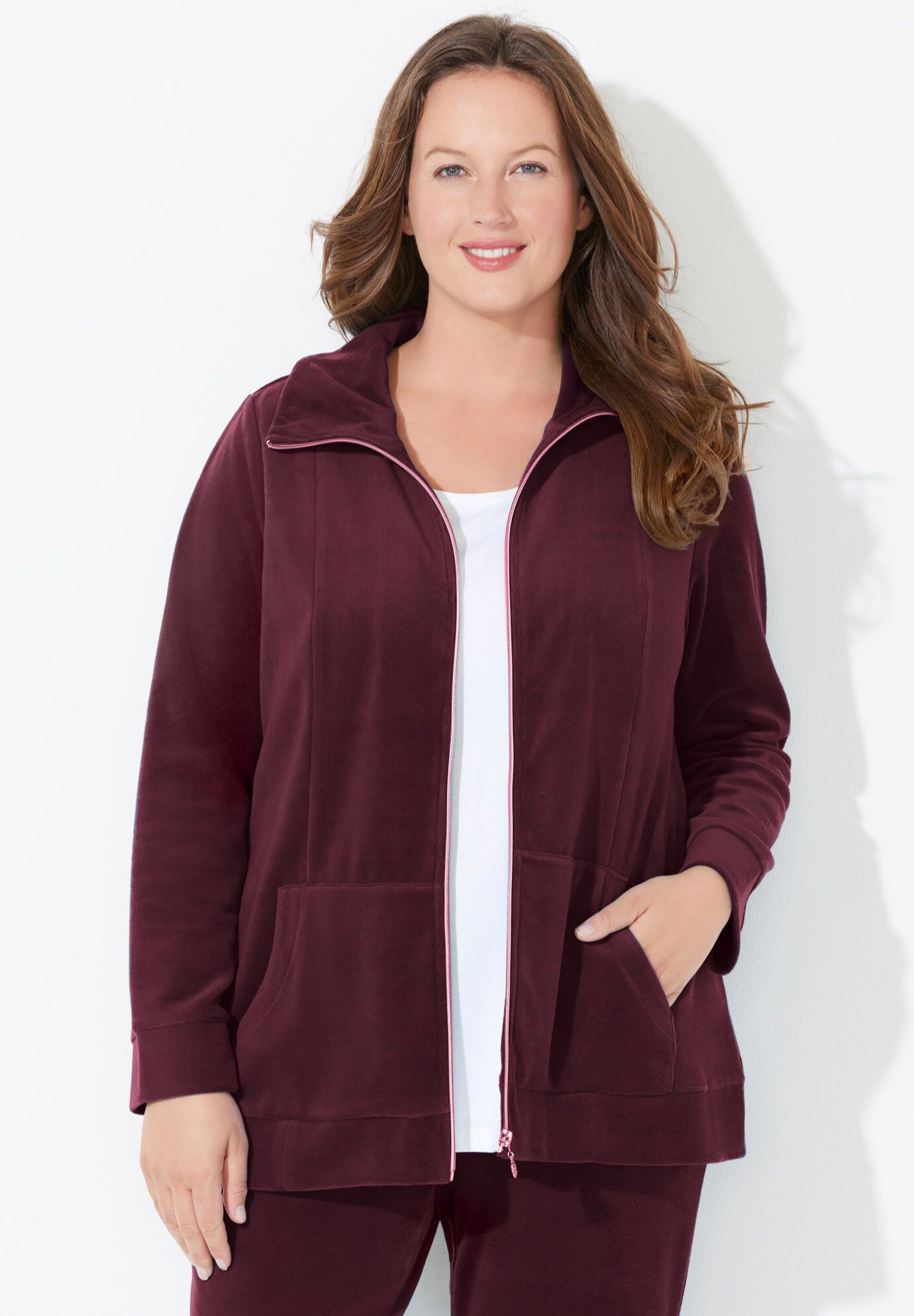 Cozy Velour Jacket for All Day Comfort, Gunmetal Animal | Catherines