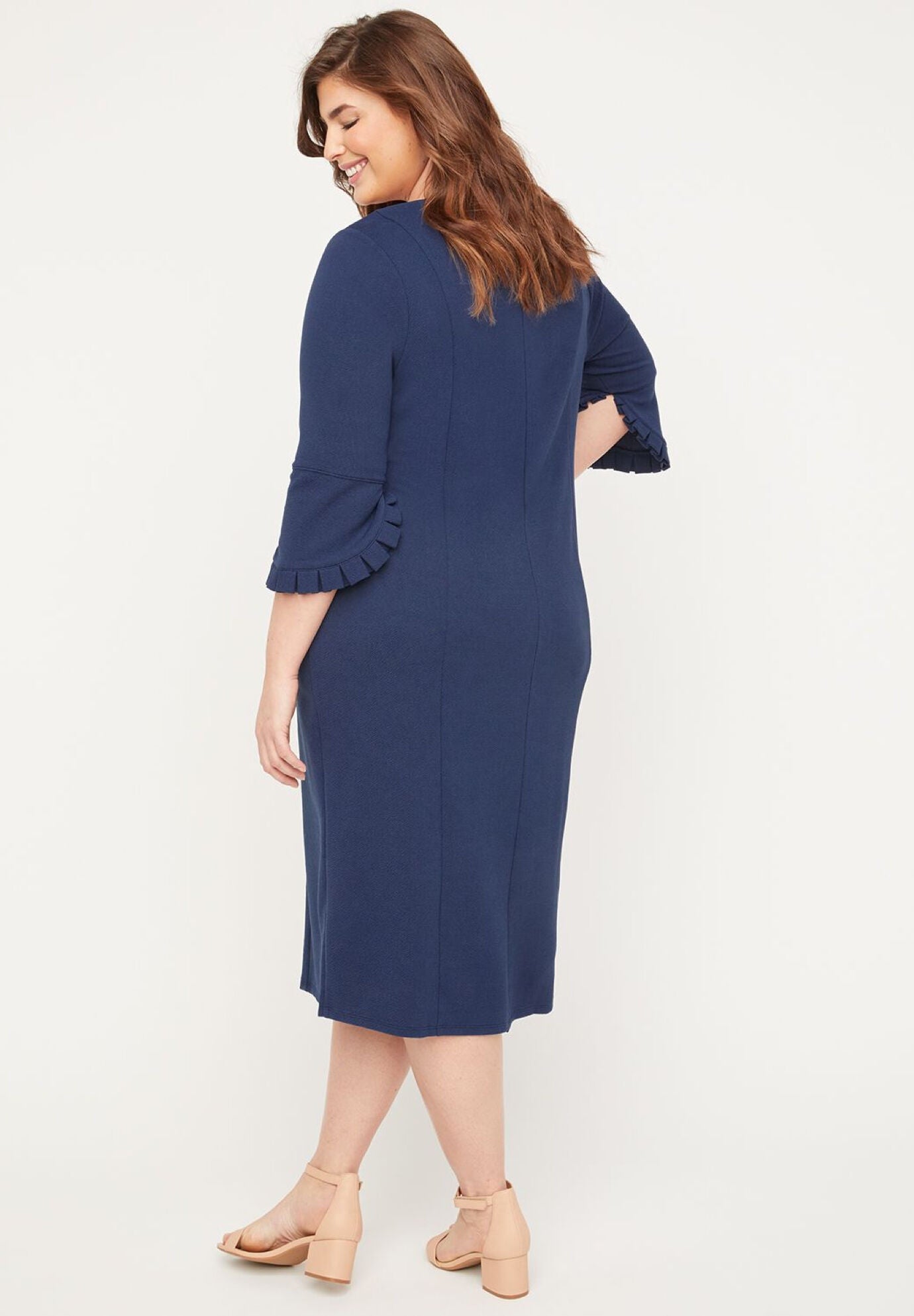 Ruffle Sleeve Shift Dress - Timeless Elegance, Mariner Navy | Catherines