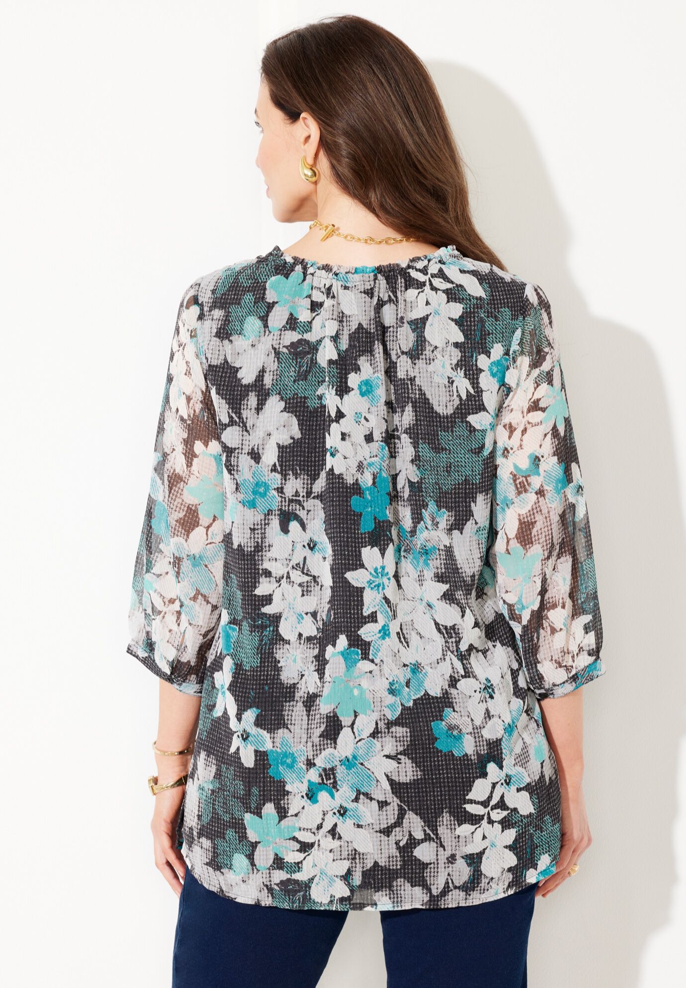 Ruffle Neck Peasant Blouse - Chiffon Top, Purple Animal | Catherines