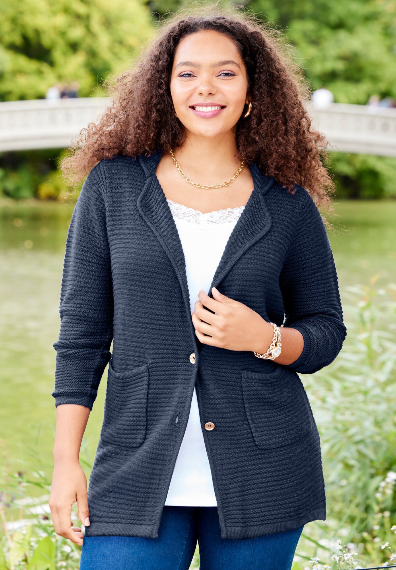 Ottoman Stitch Cardigan Blazer | Catherines
