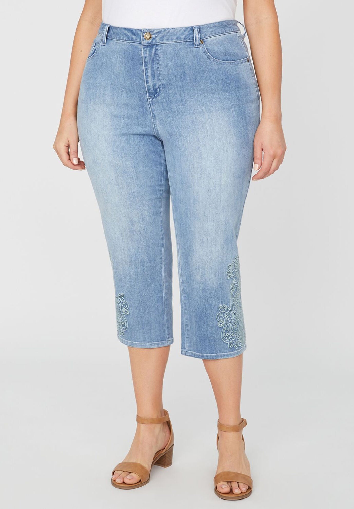 Embroidered Jean Capri | Catherines