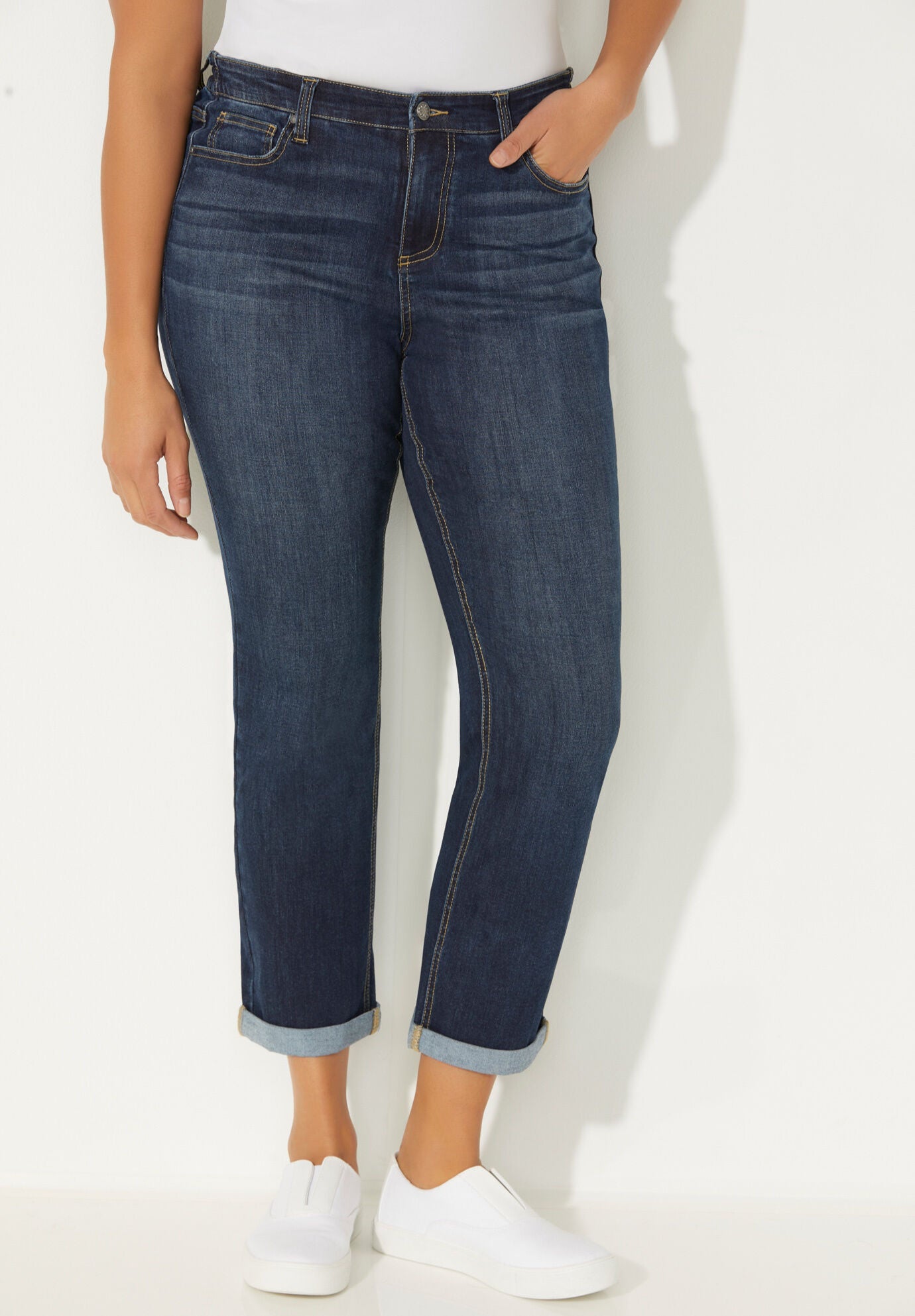 Girlfriend Roll Cuff Jean – Relaxed, Super Stretchy Denim, Staci Wash ...