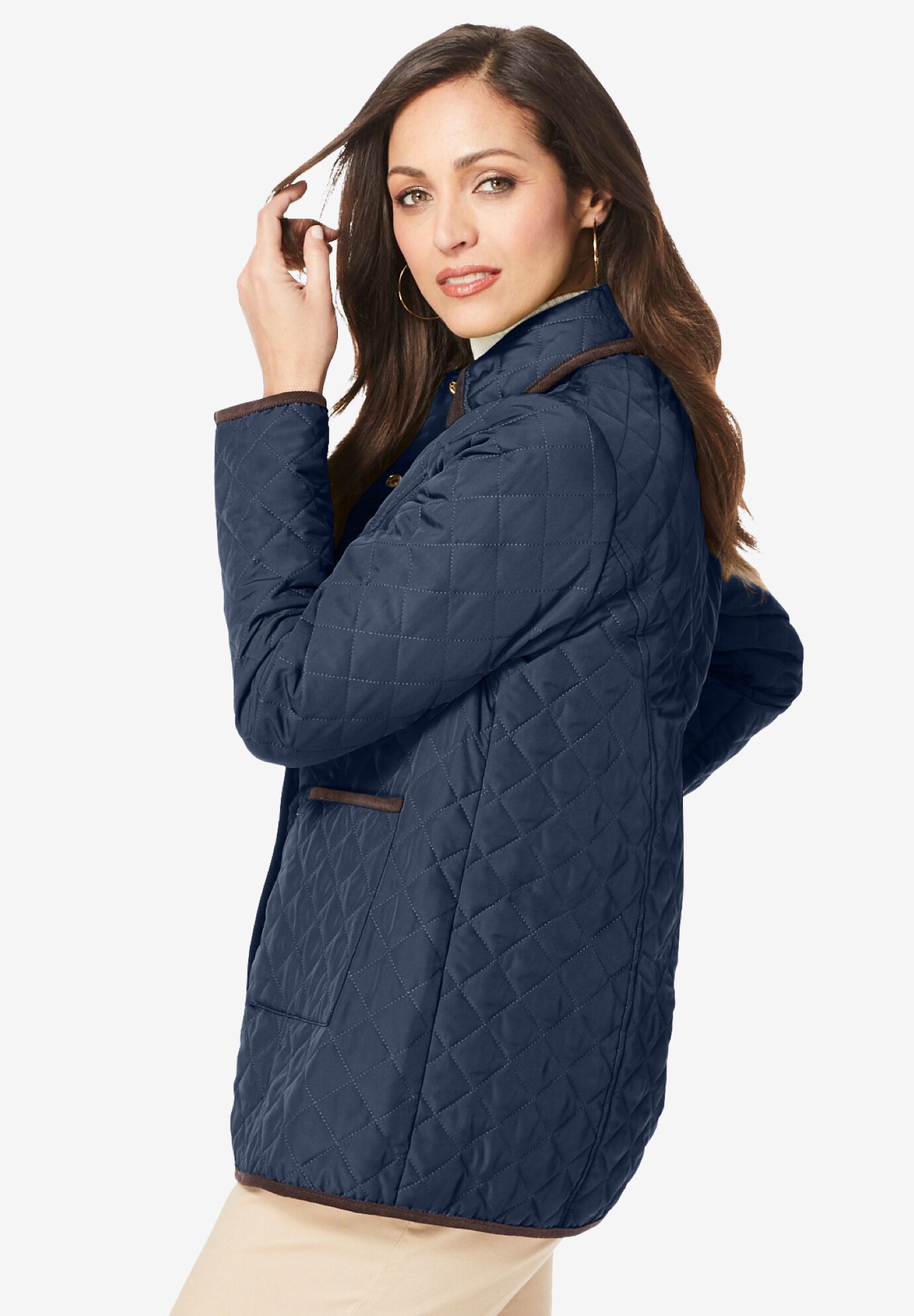 Snap-Front Quilted Coat for Winter, French Blue | Catherines