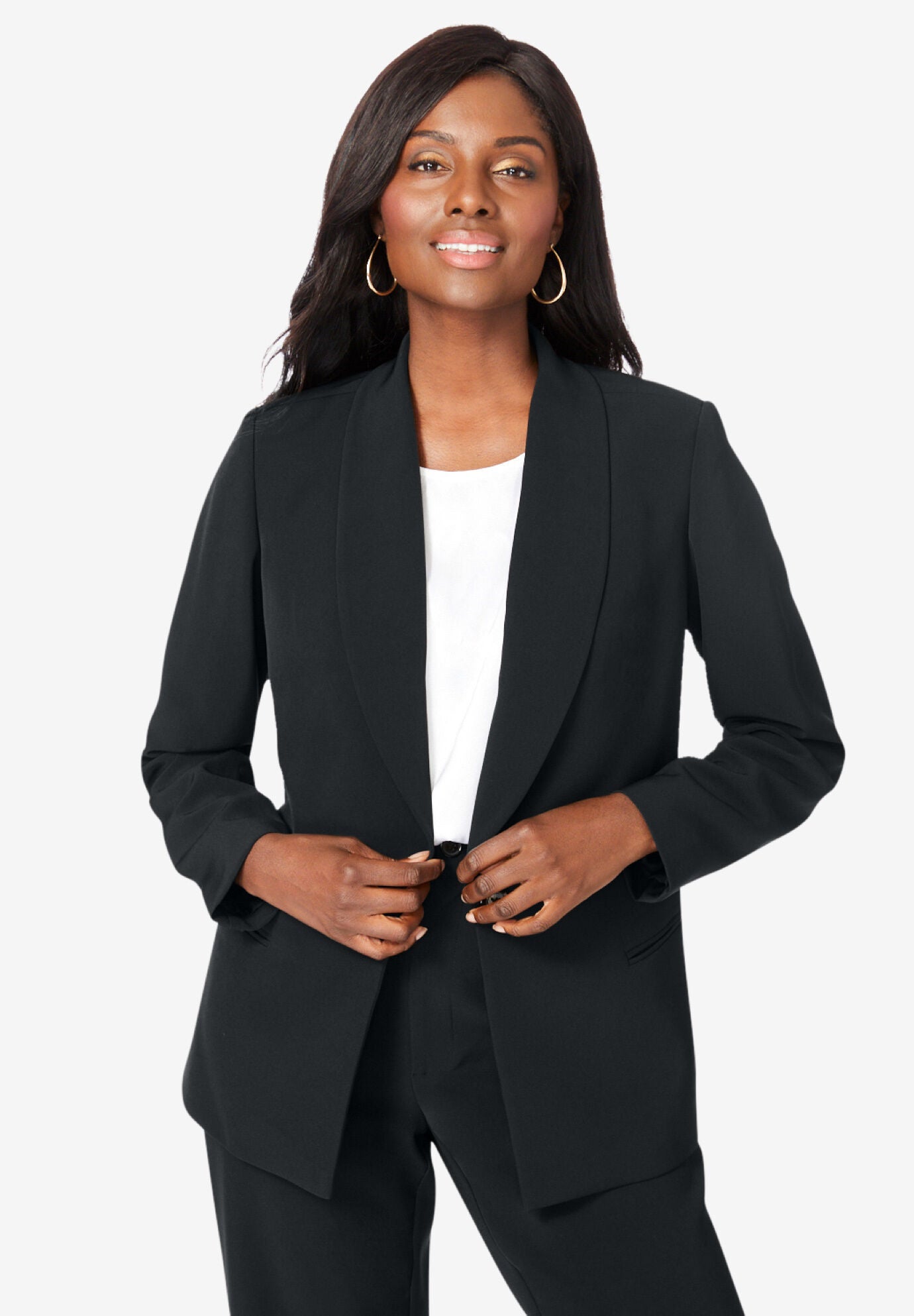 Cinch Back Bi-stretch Blazer for Workwear, Black | Catherines