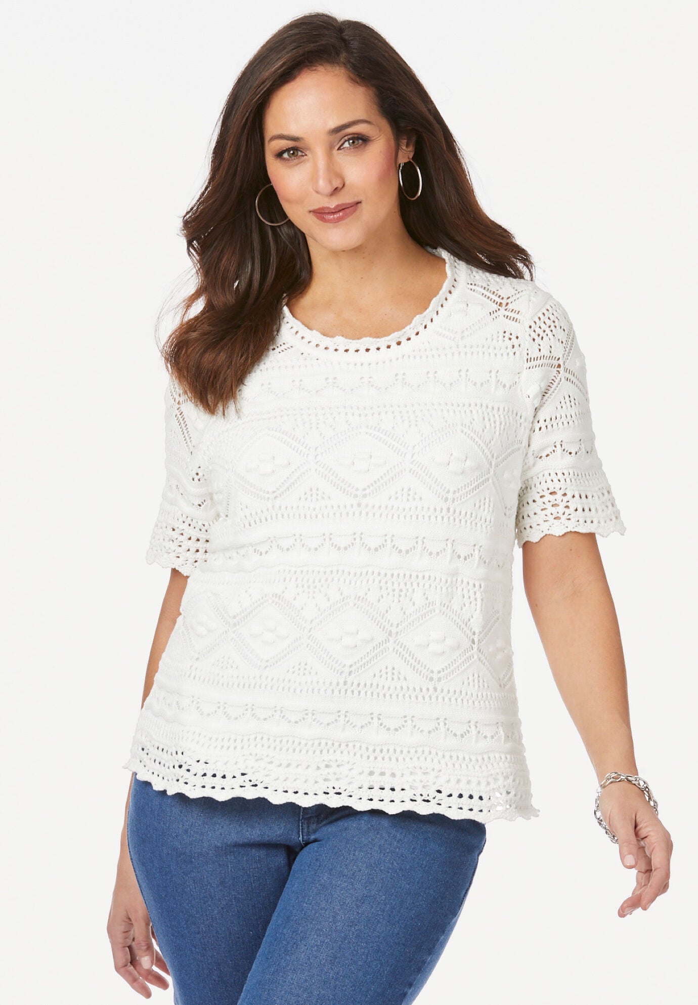 Crochet Openwork Sweater Pullover - Summer Layer, 4446781 | Catherines