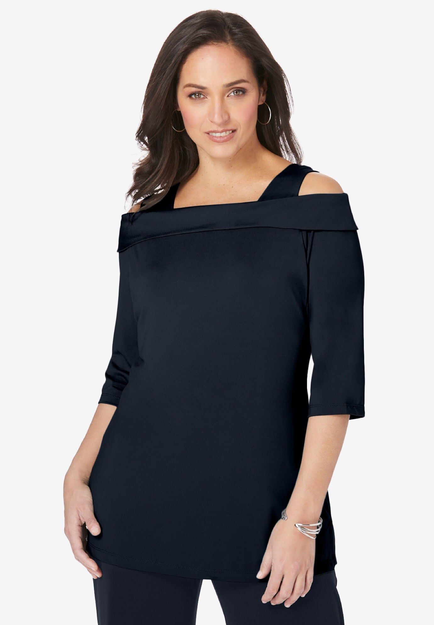 Cold Shoulder Top with Square Neckline, 4454124 | Catherines