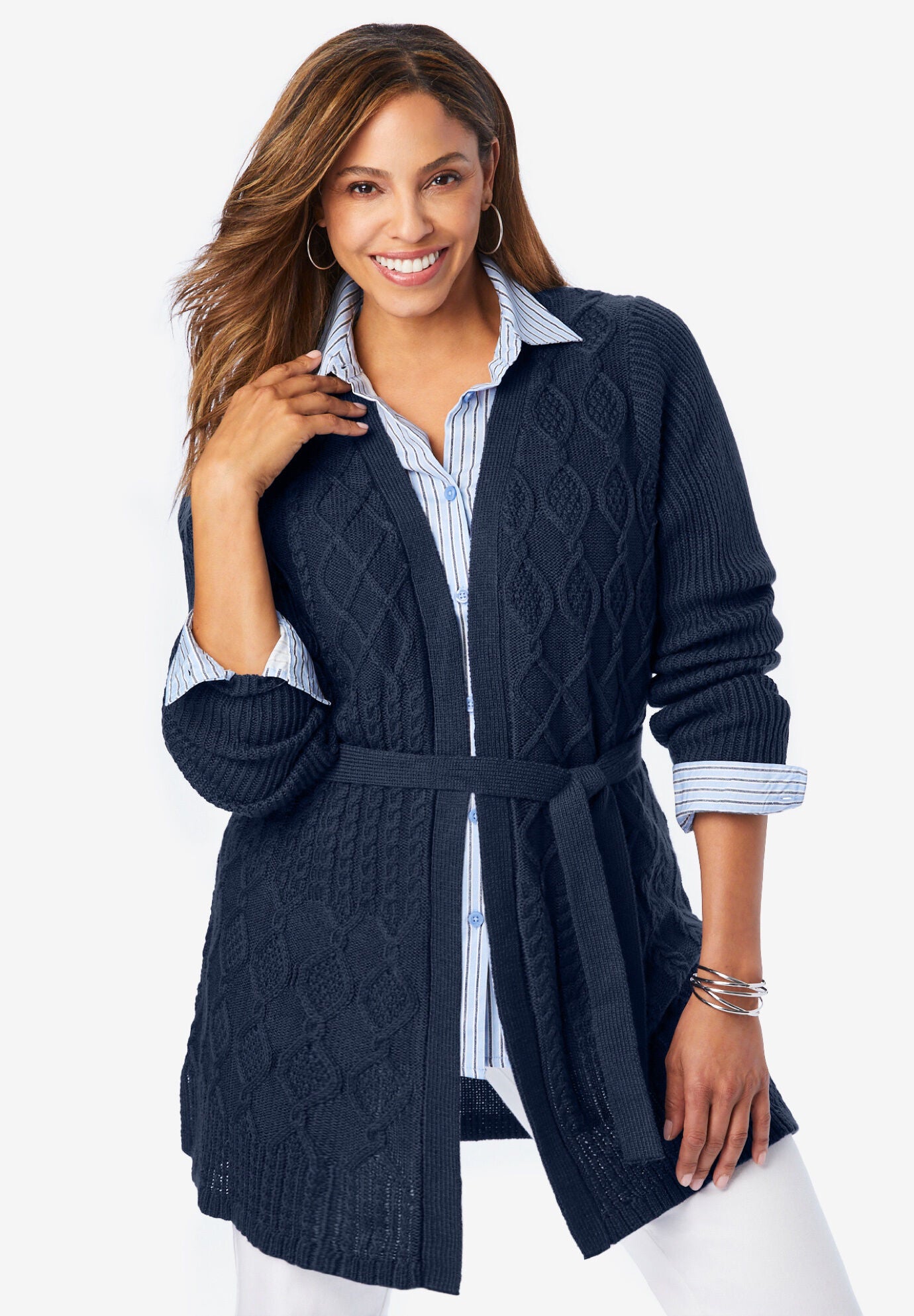 Cable Tie Cardigan for Effortless Look, 4439525 | Catherines