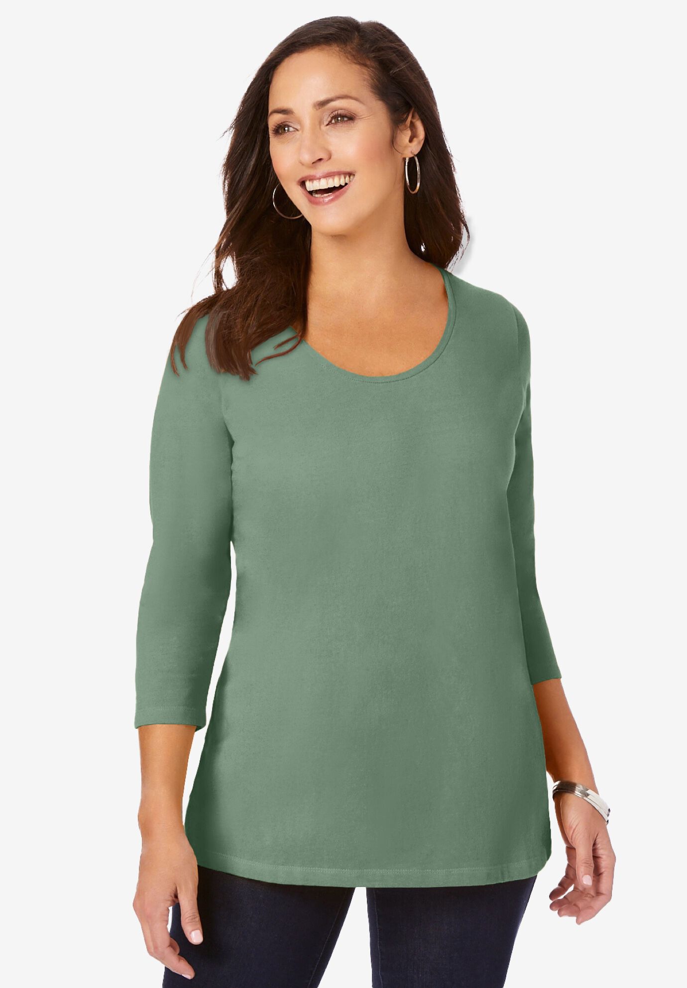 Stretch Cotton Scoop Neck Tee - Timeless Fit, New Khaki Tribal Animal ...