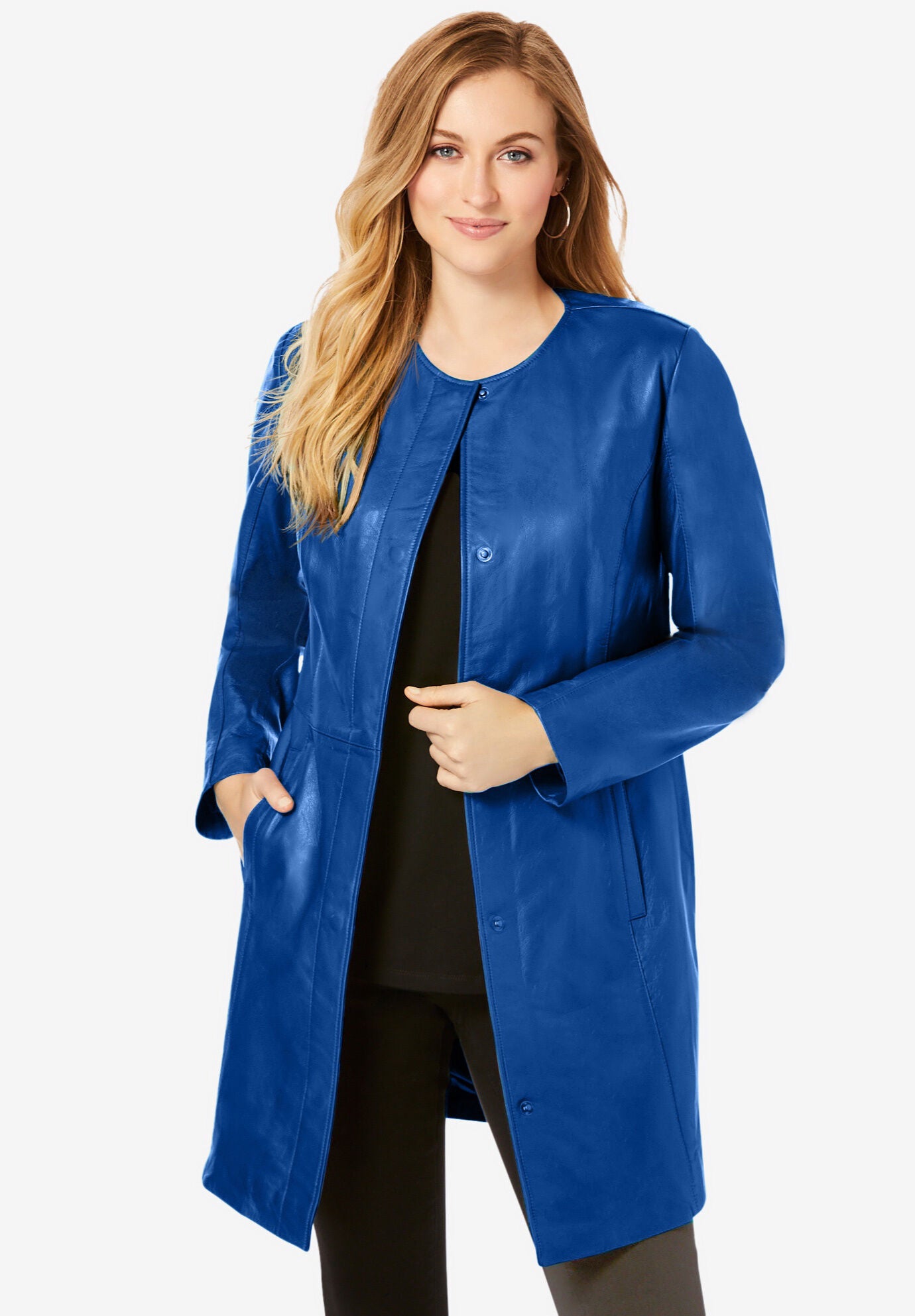 "Genuine Leather Three-Quarter Jacket for Women", Dark Sapphire ...