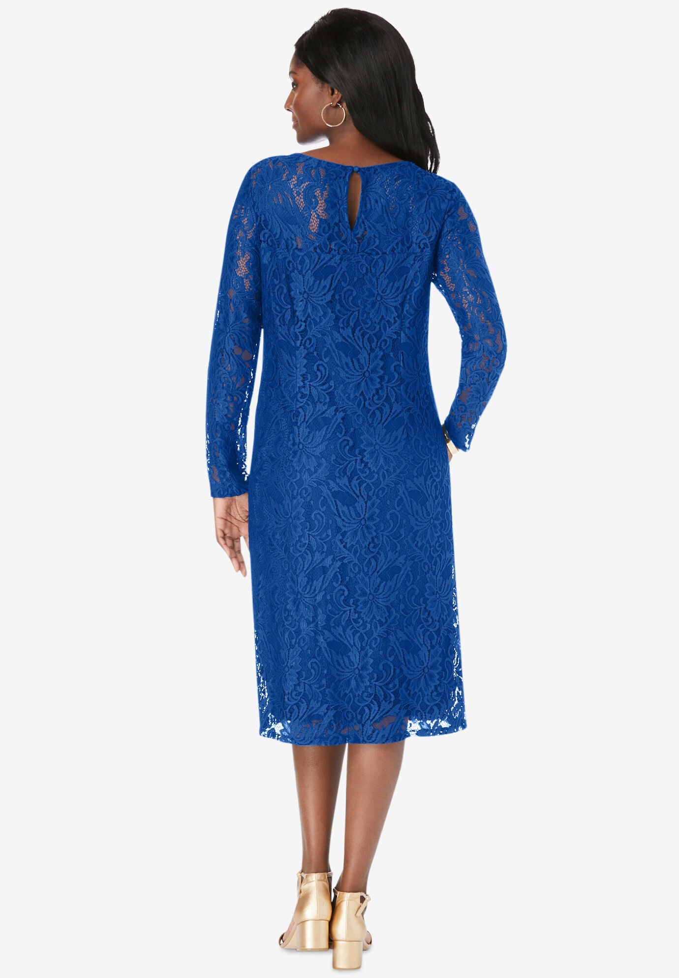 Elegant Stretch Lace Shift Dress - Embrace Lace, Evening Blue | Catherines