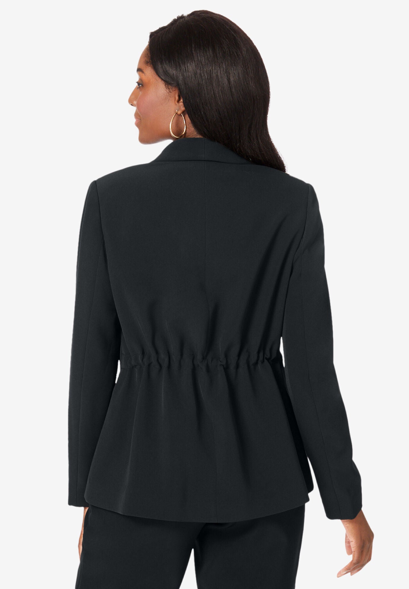 Cinch Back Bi-stretch Blazer for Workwear, Black | Catherines