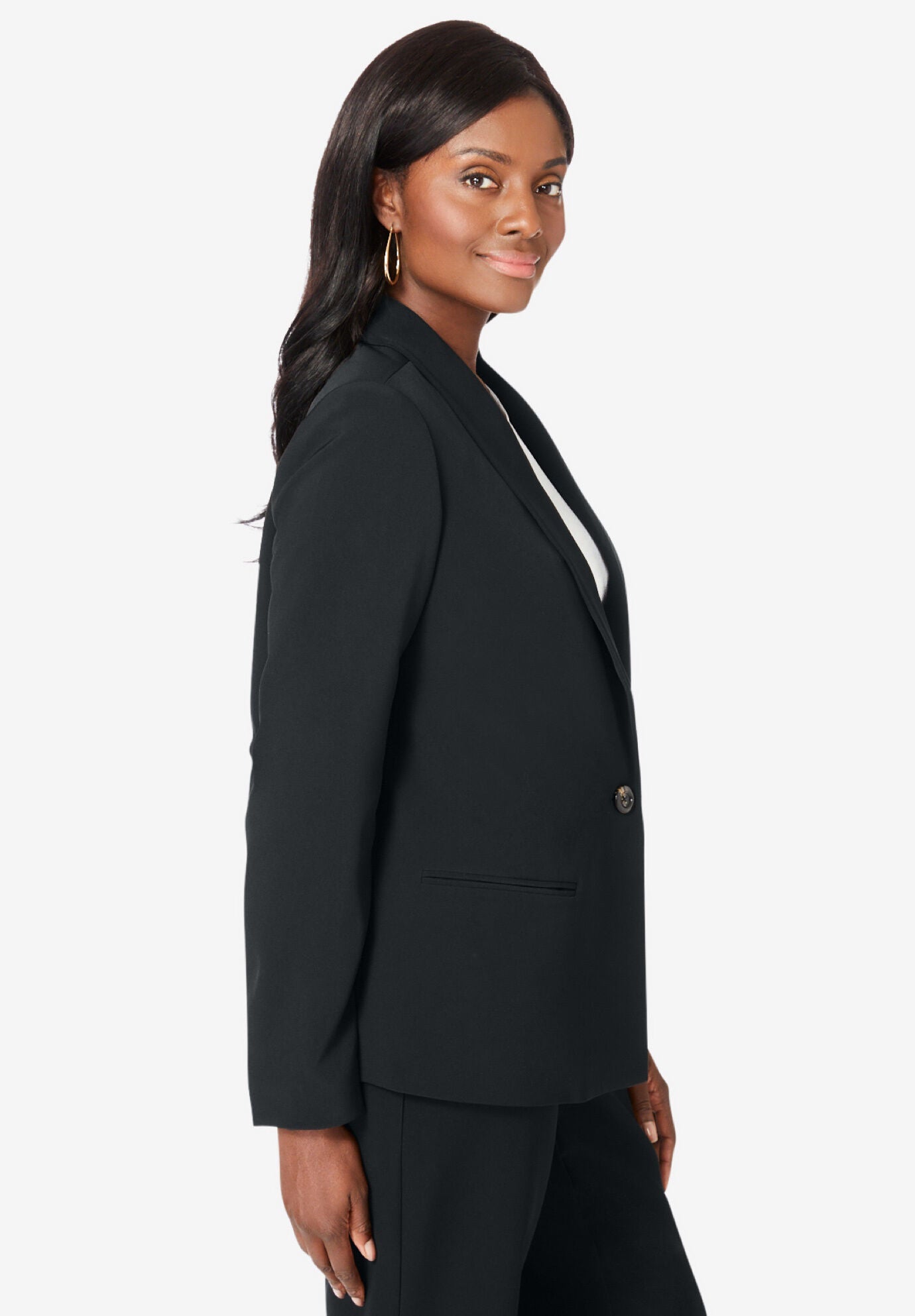Cinch Back Bi-stretch Blazer for Workwear, Black | Catherines