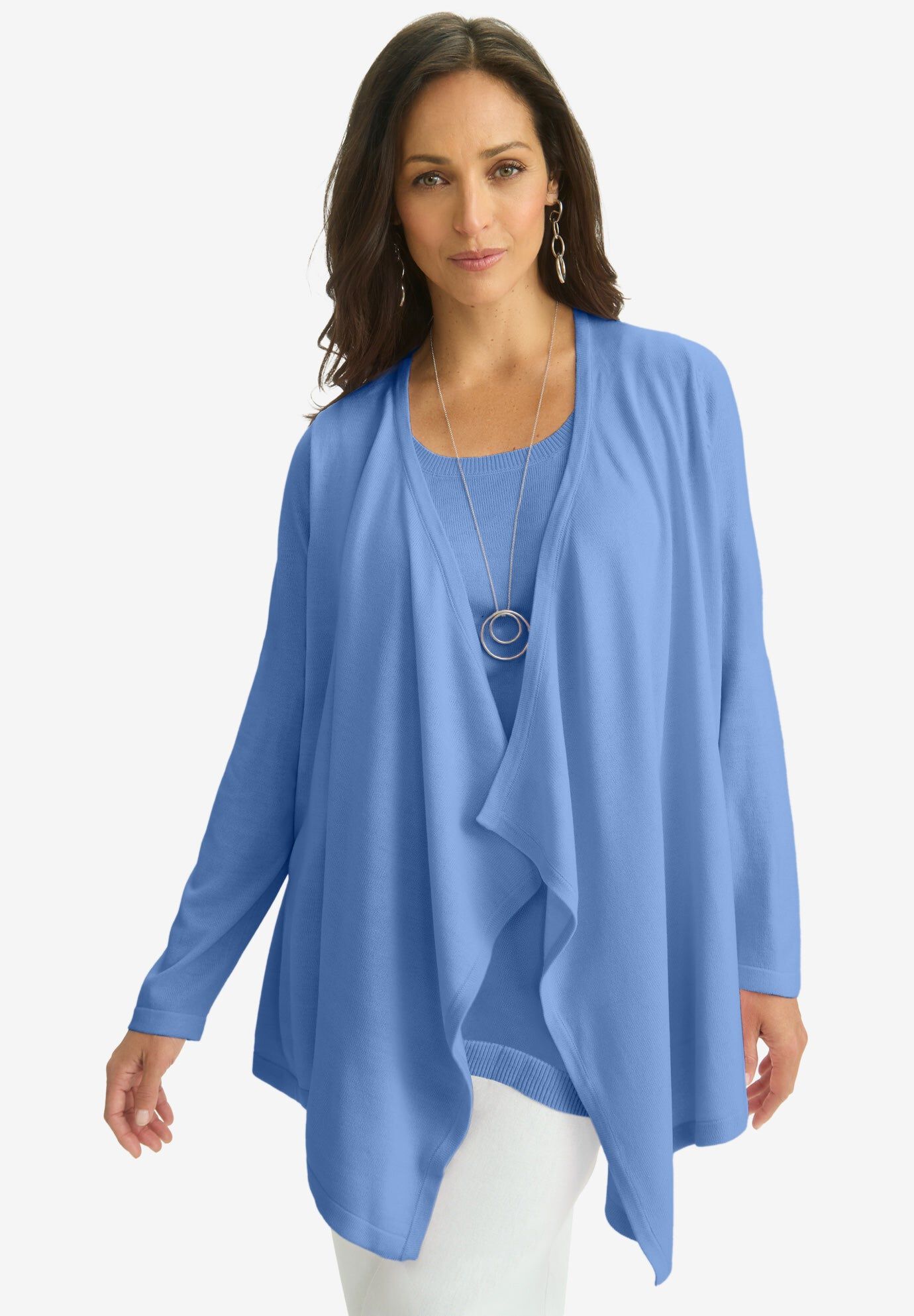 Flyaway Cardigan - Open Front Sweater, French Blue | Catherines