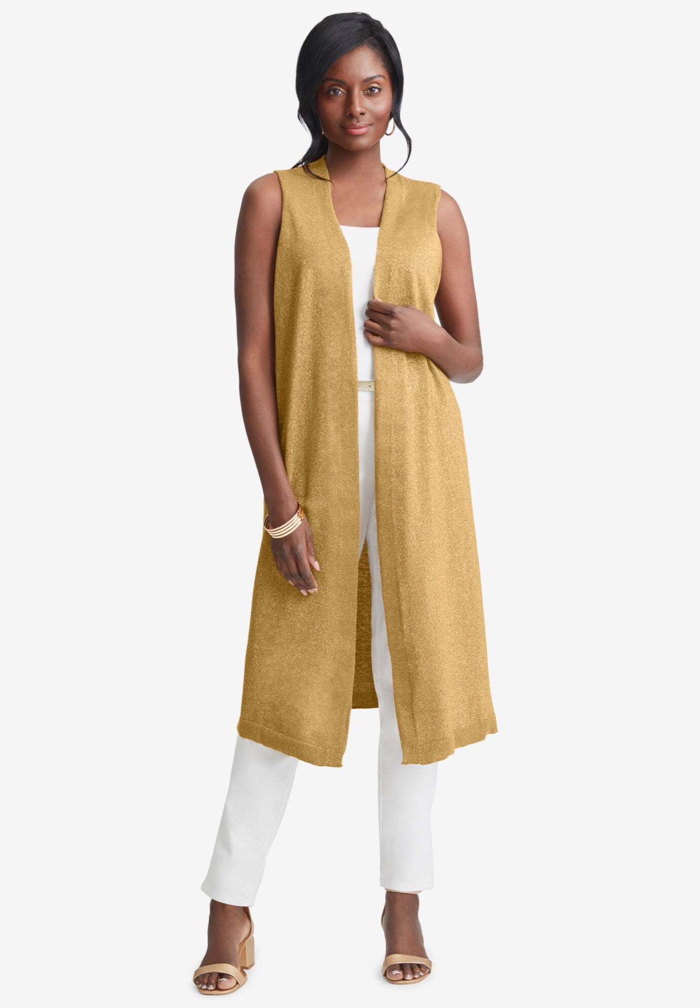 Metallic Gold Sleeveless Duster 45” Length, 4478915 | Catherines