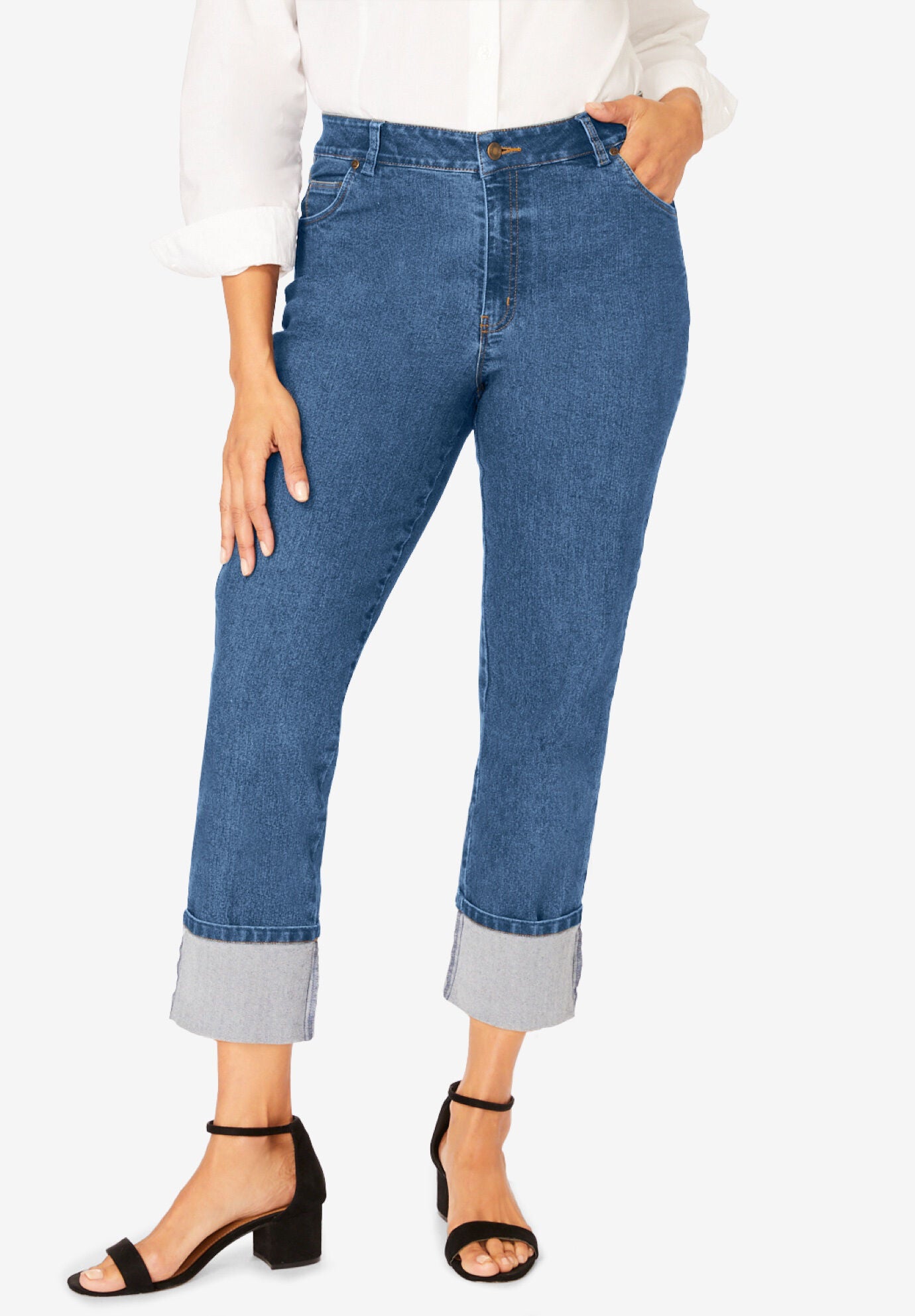 True Fit Stretch Denim Girlfriend Cuff Jean | Catherines